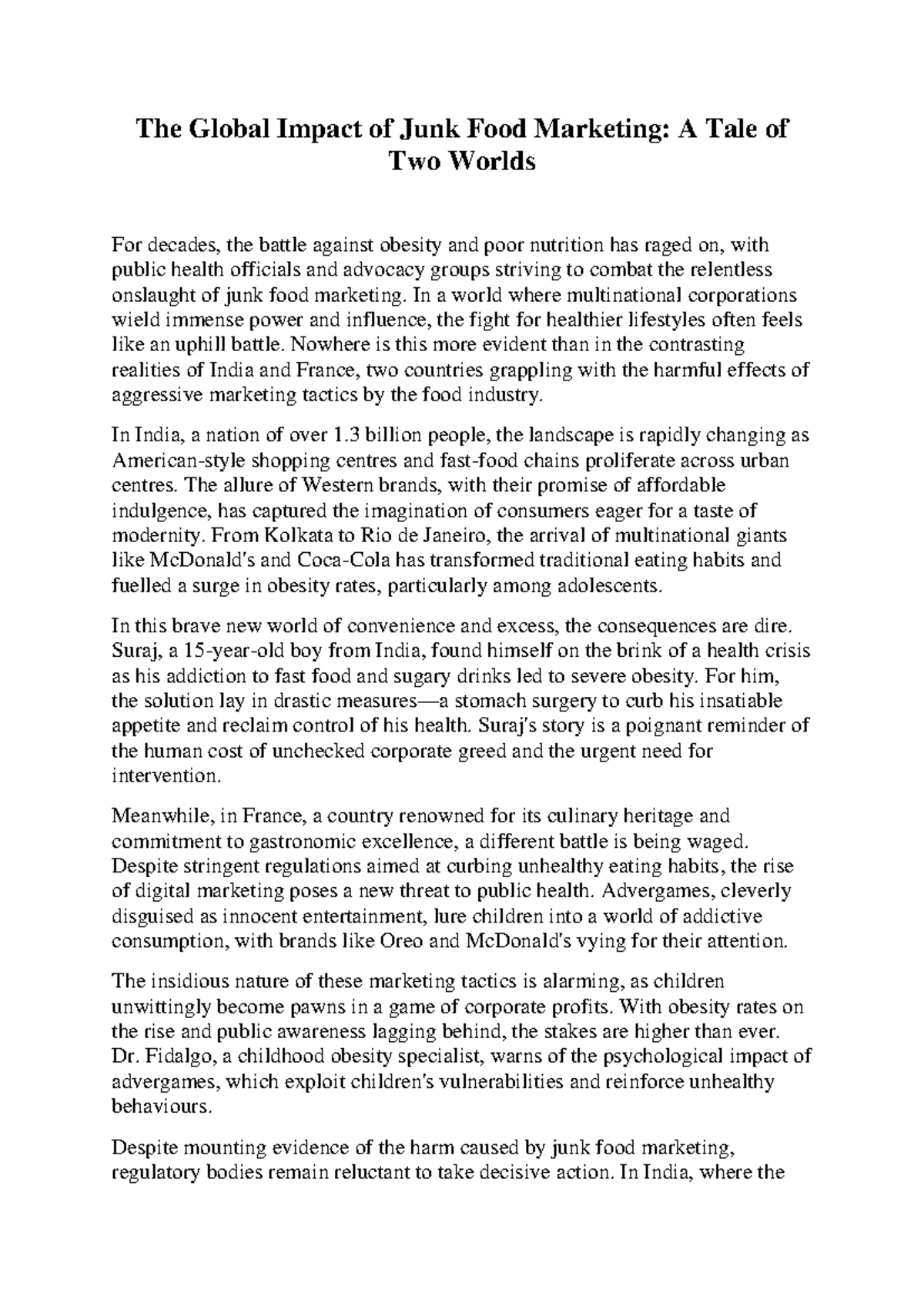 The Global Impact of Junk Food Marketing - In a world where ...