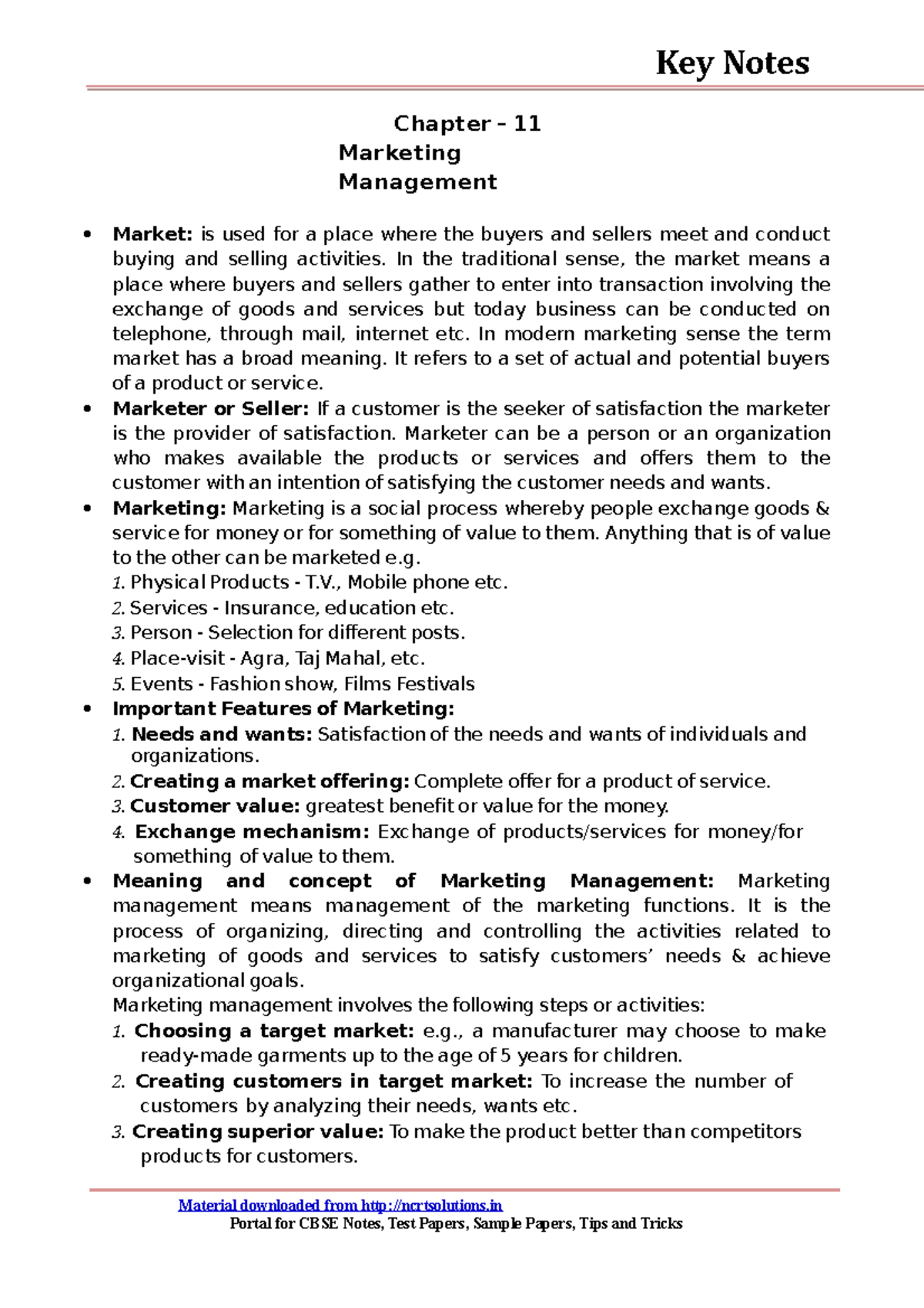 12 business studies ch 11 marketing management - Chapter – 11 Marketing ...