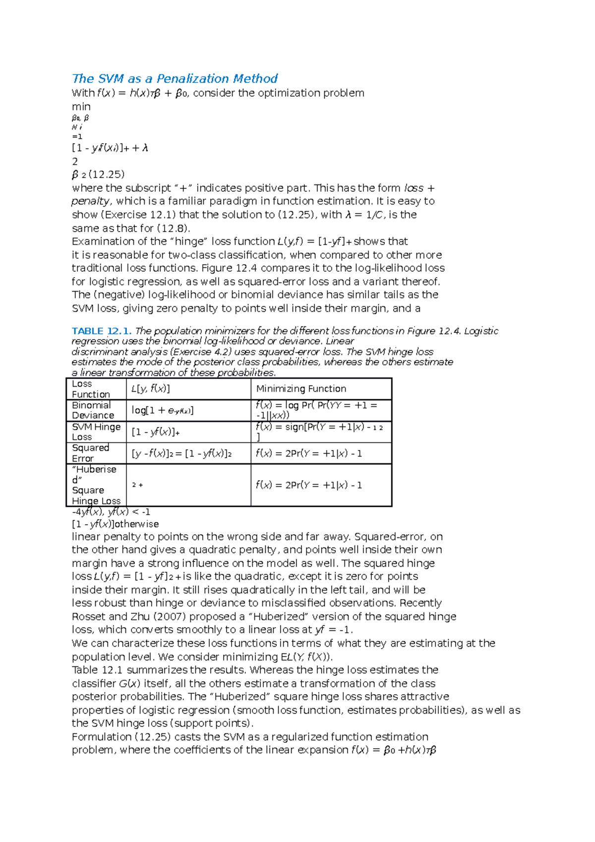 The SVM as a Penalization Method - This has the form loss + penalty ...