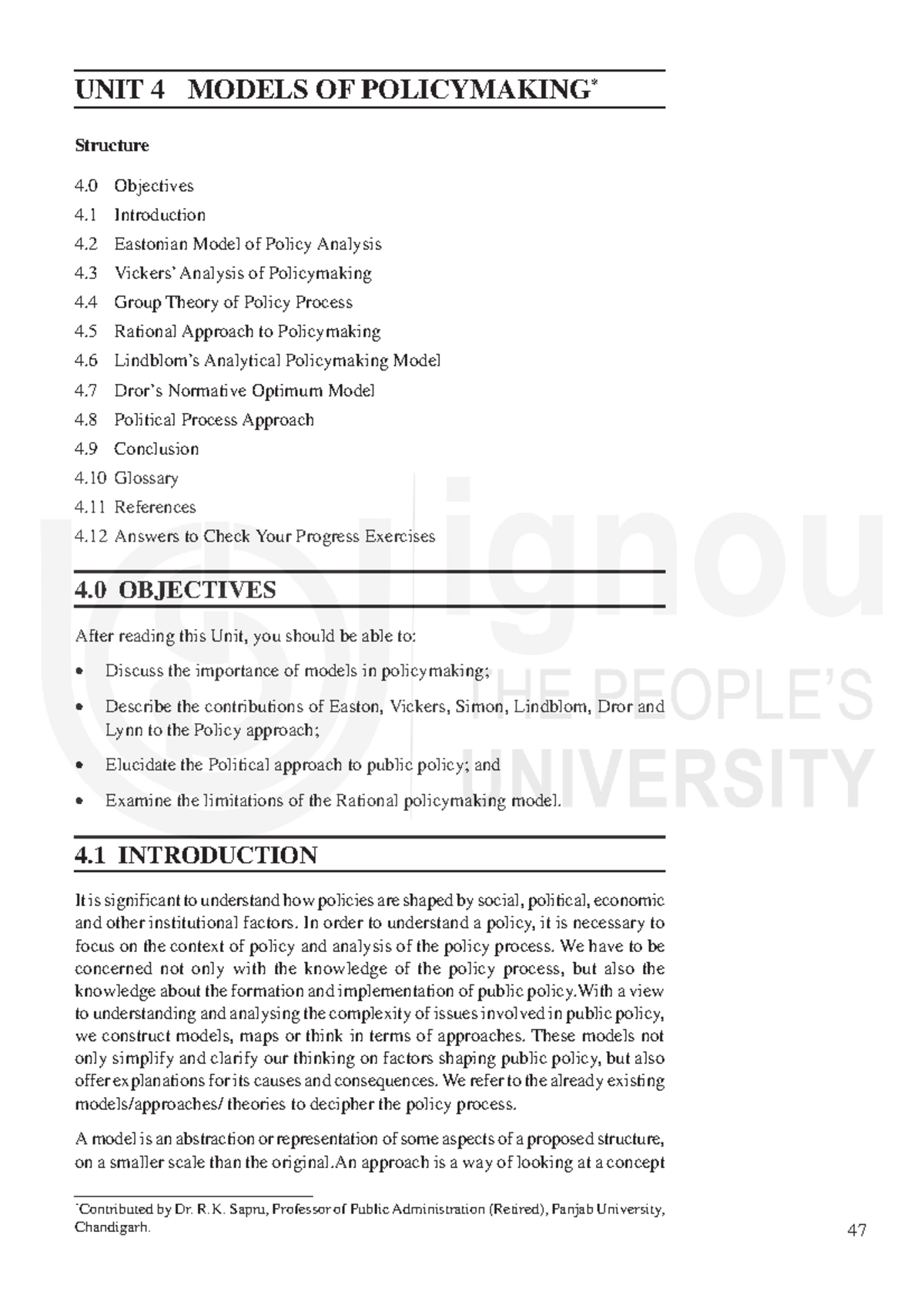 Unit-4 - Summary Political science - Models of Policymaking ...