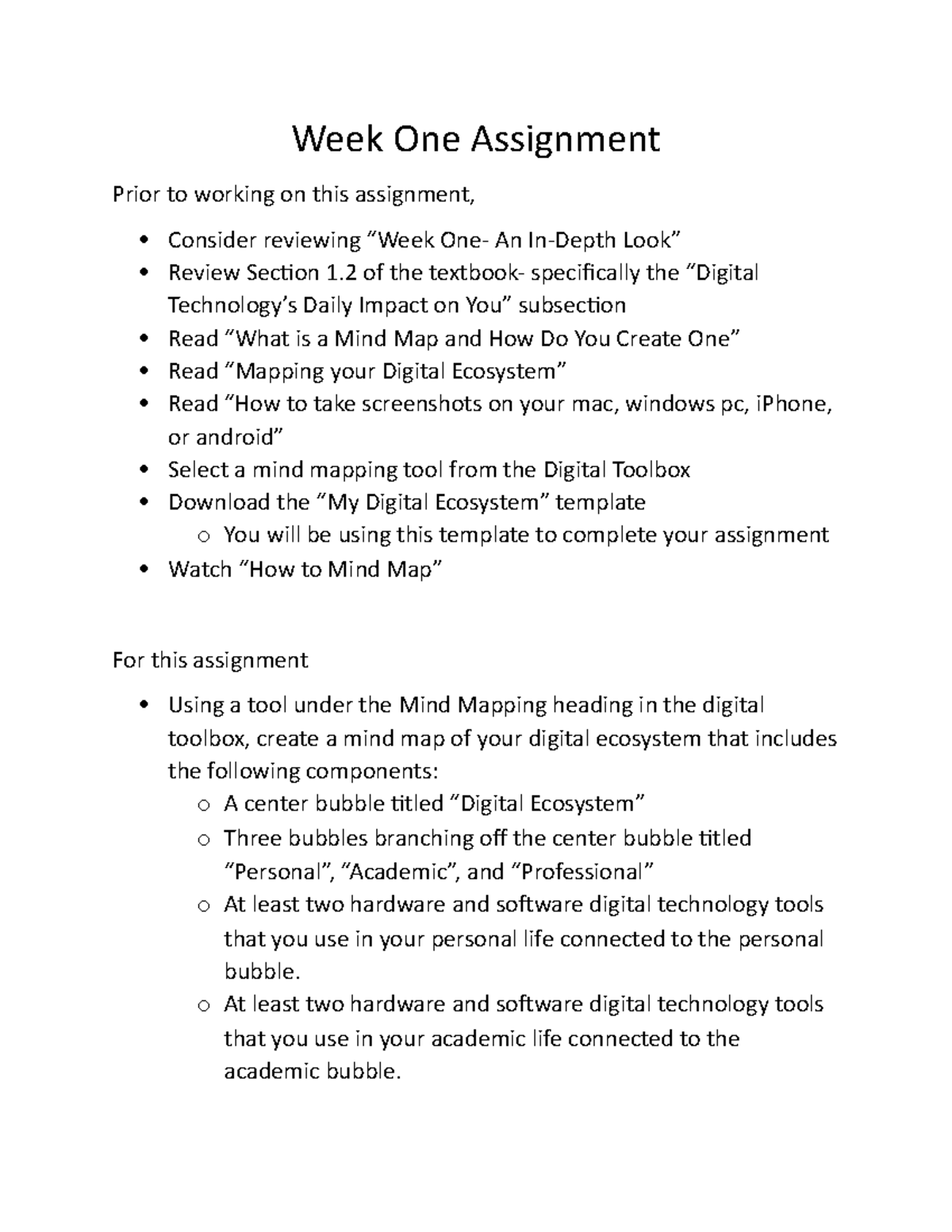Tech Class Week One Assignment - Week One Assignment Prior to working on this assignment ...