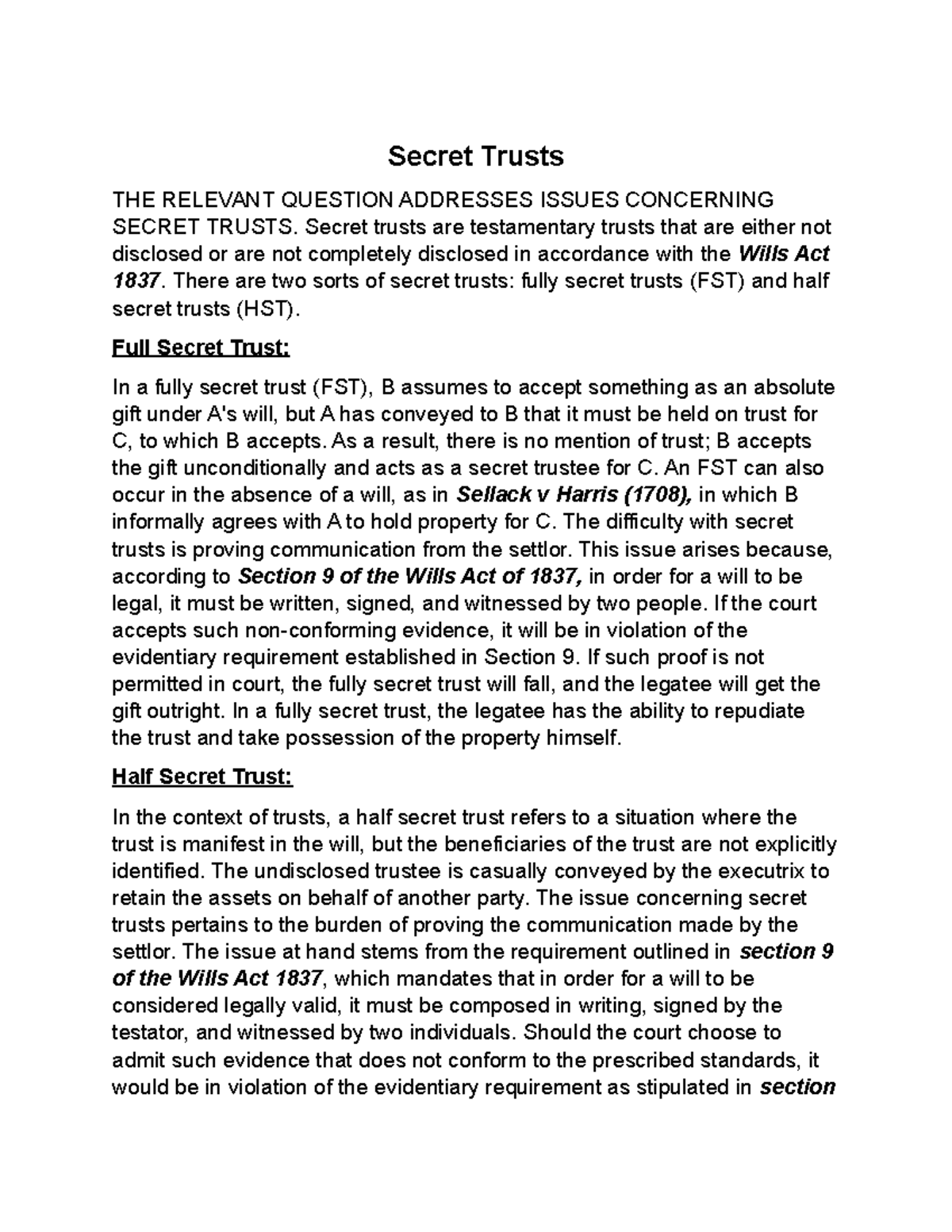 Secret trust grey structure - Secret Trusts THE RELEVANT QUESTION ...