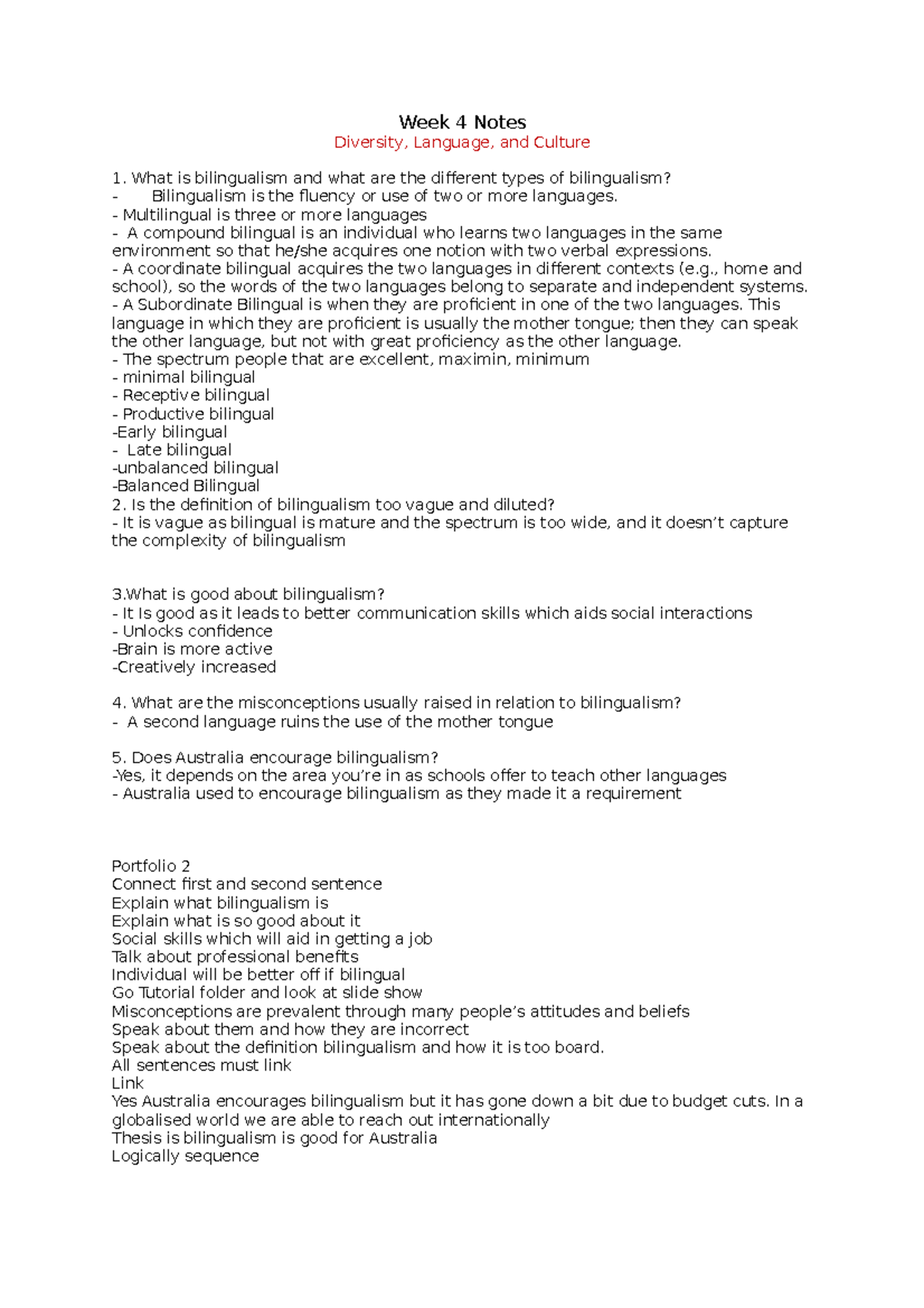 Week 4 Notes - Week 4 Notes Diversity, Language, and Culture What is ...