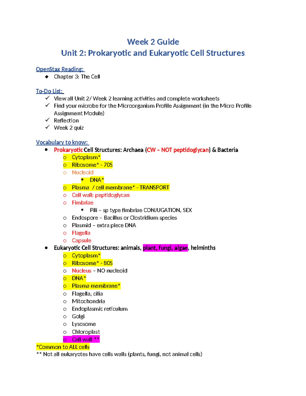 Week 2 Study Session Notes - Week 2 Guide Unit 2: Prokaryotic and ...