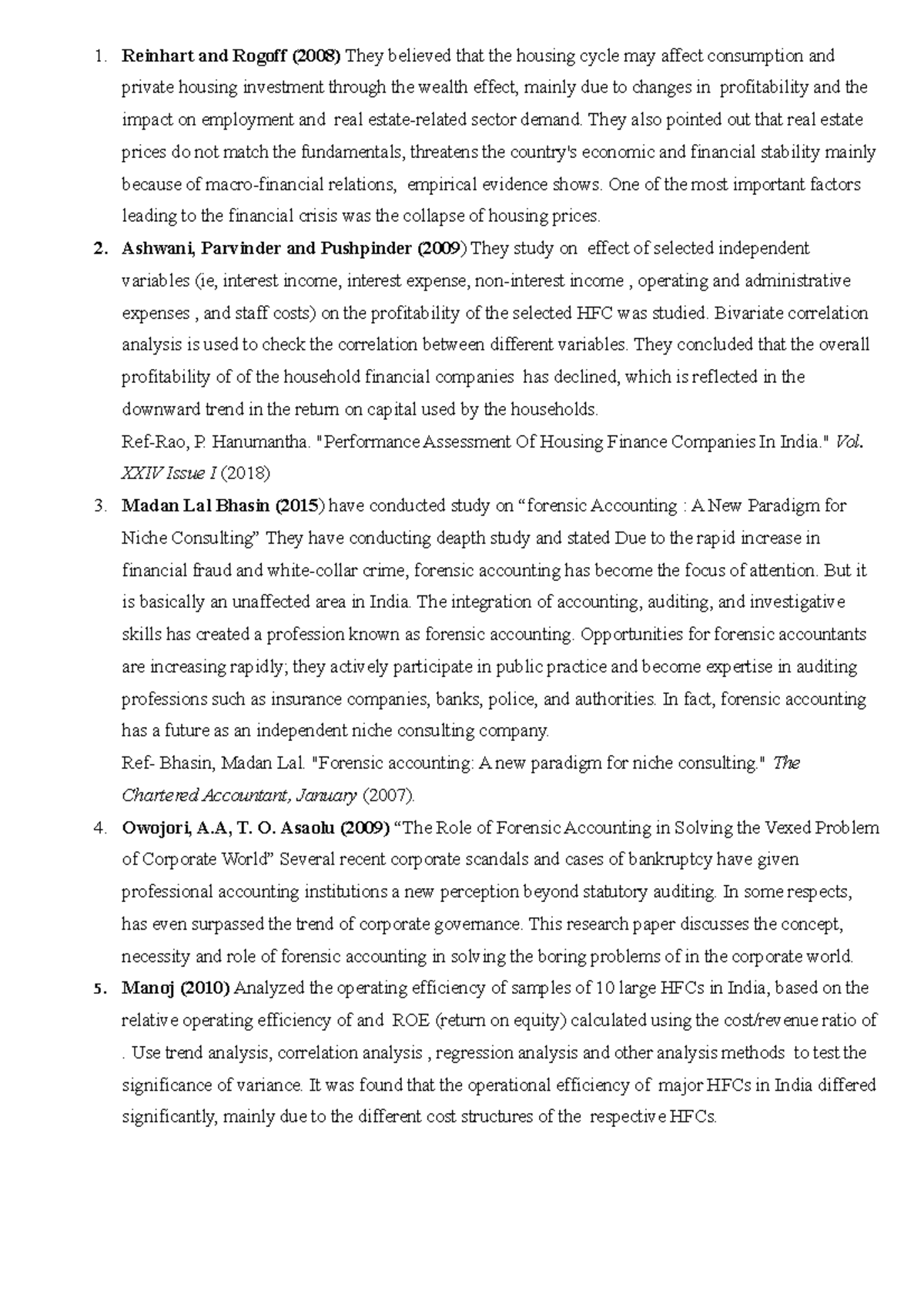 Literature review part-4 - Reinhart and Rogoff (2008) They believed ...