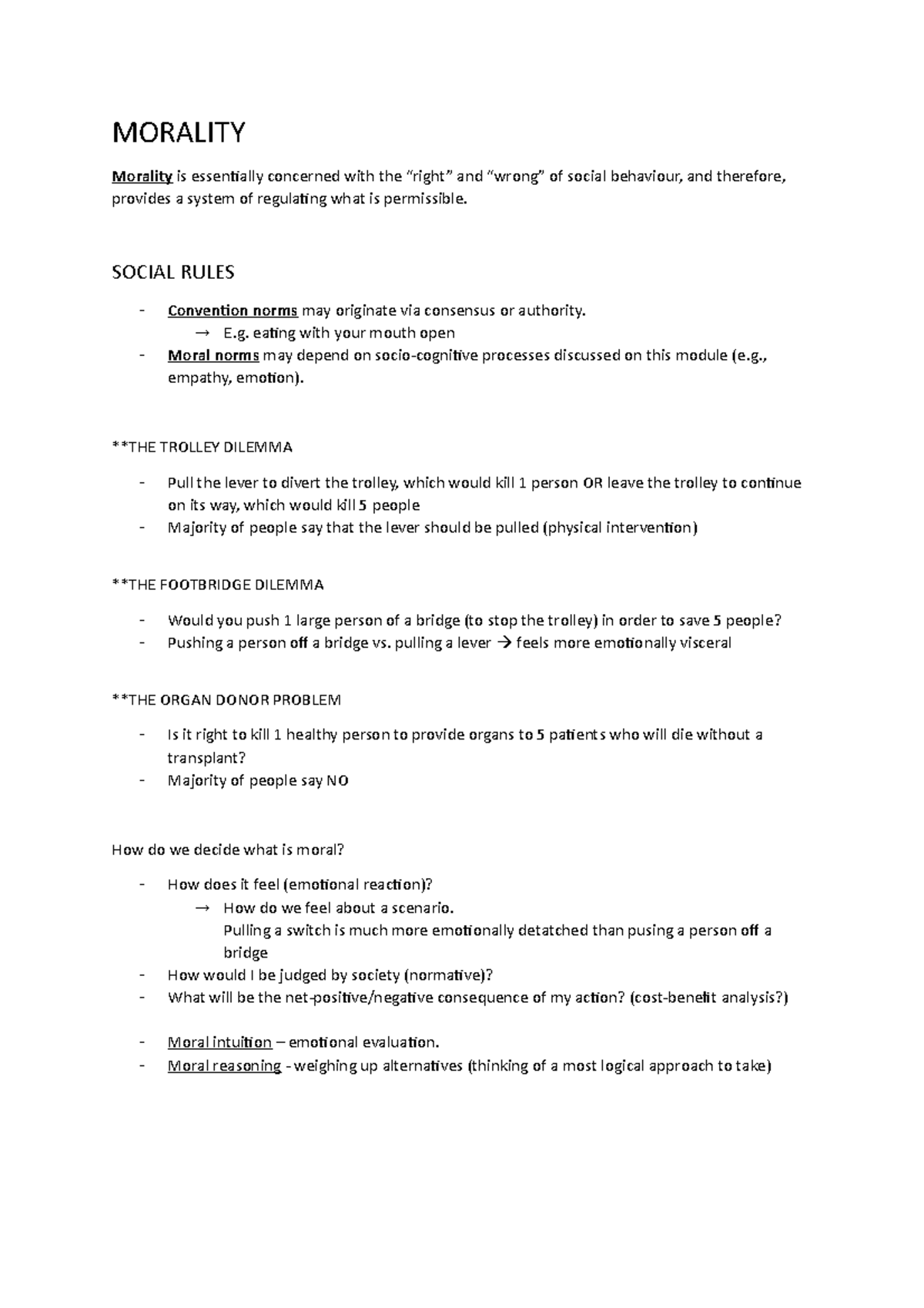 Morality - Lecture notes 5 - PSYU9A3 - Stirling - Studocu