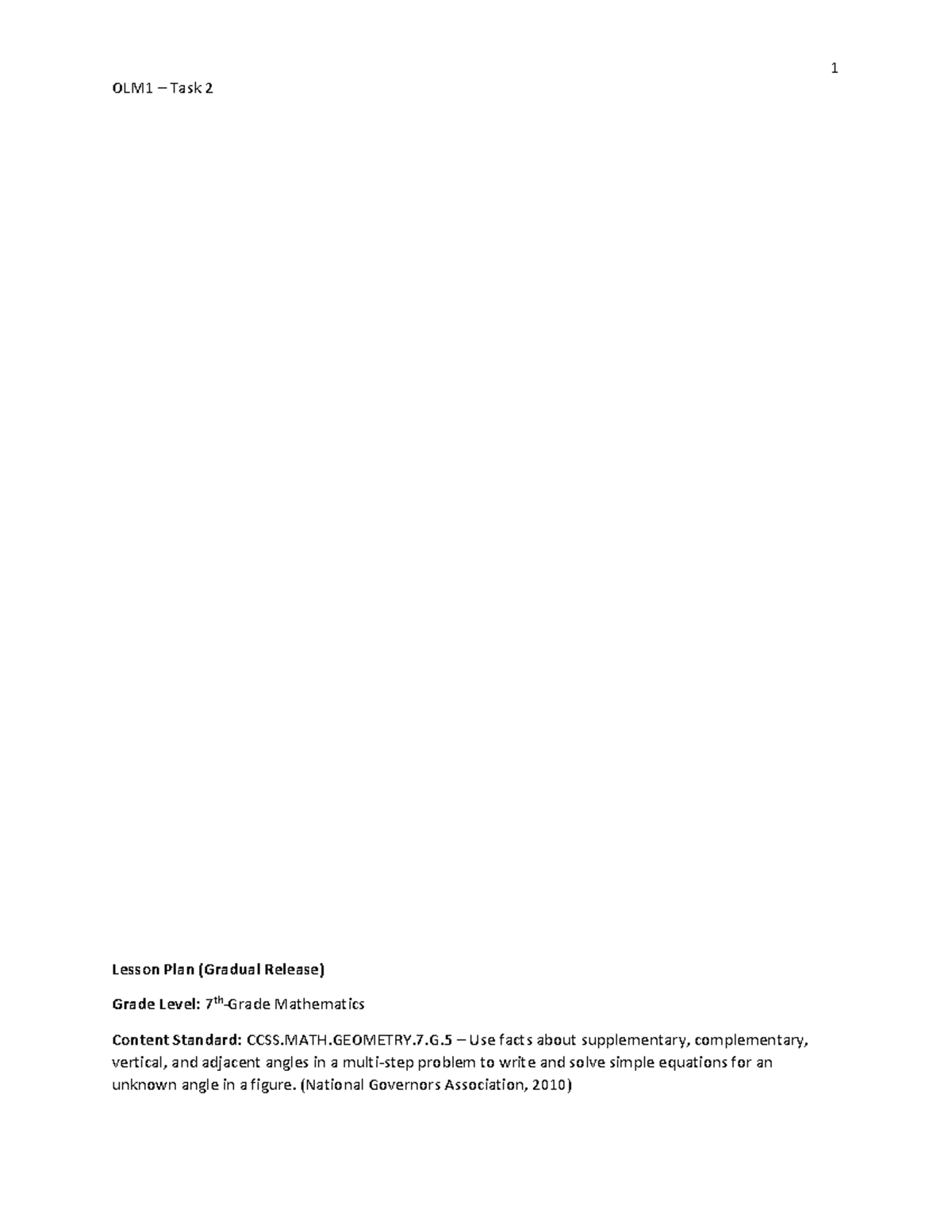 Upload 2 task 2 - OLM1 – Task 2 Lesson Plan (Gradual Release) Grade ...
