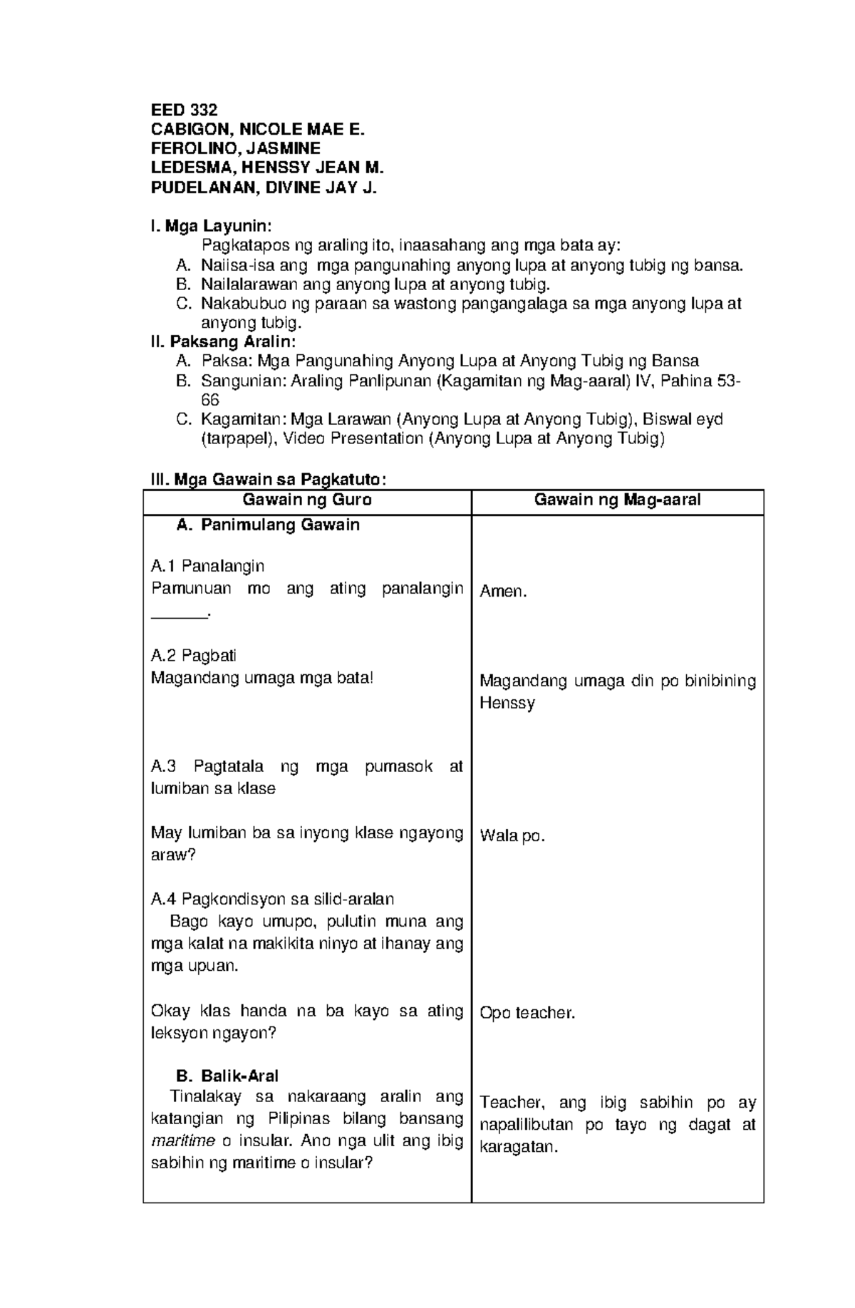 Pre-final Exam(Detailed Lesson Plan) - EED 332 CABIGON, NICOLE MAE E ...