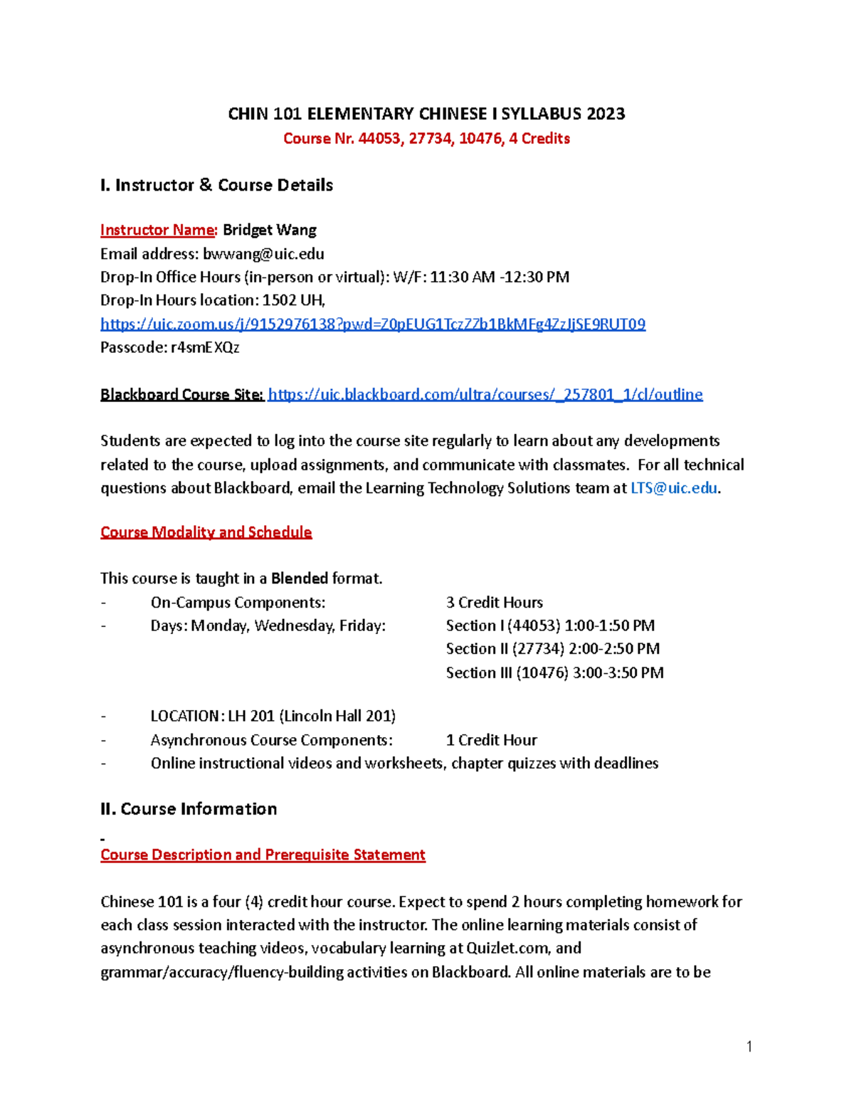 CHIN101 Syllabus FALL2023 08212023 - CHIN 101 ELEMENTARY CHINESE I ...