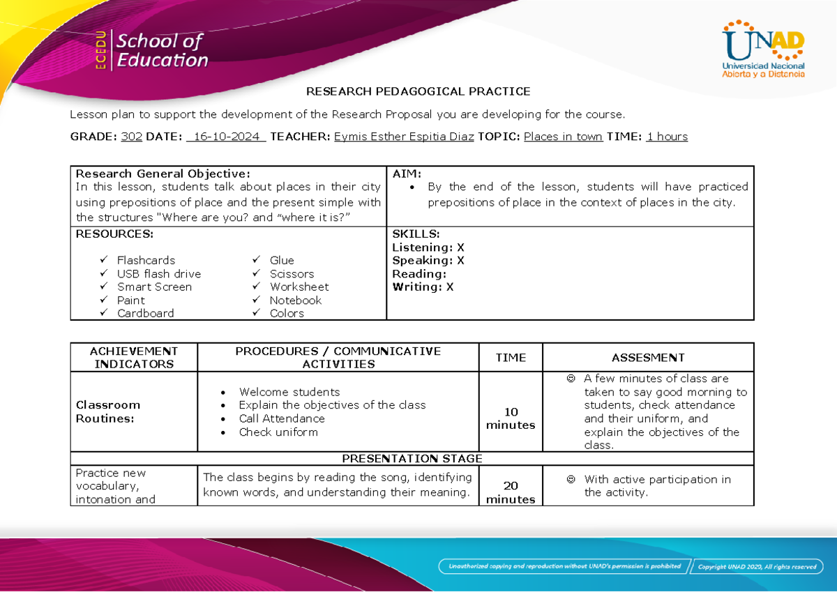 Lesson Plan No3 Research Pedagogical Practice - RESEARCH PEDAGOGICAL ...