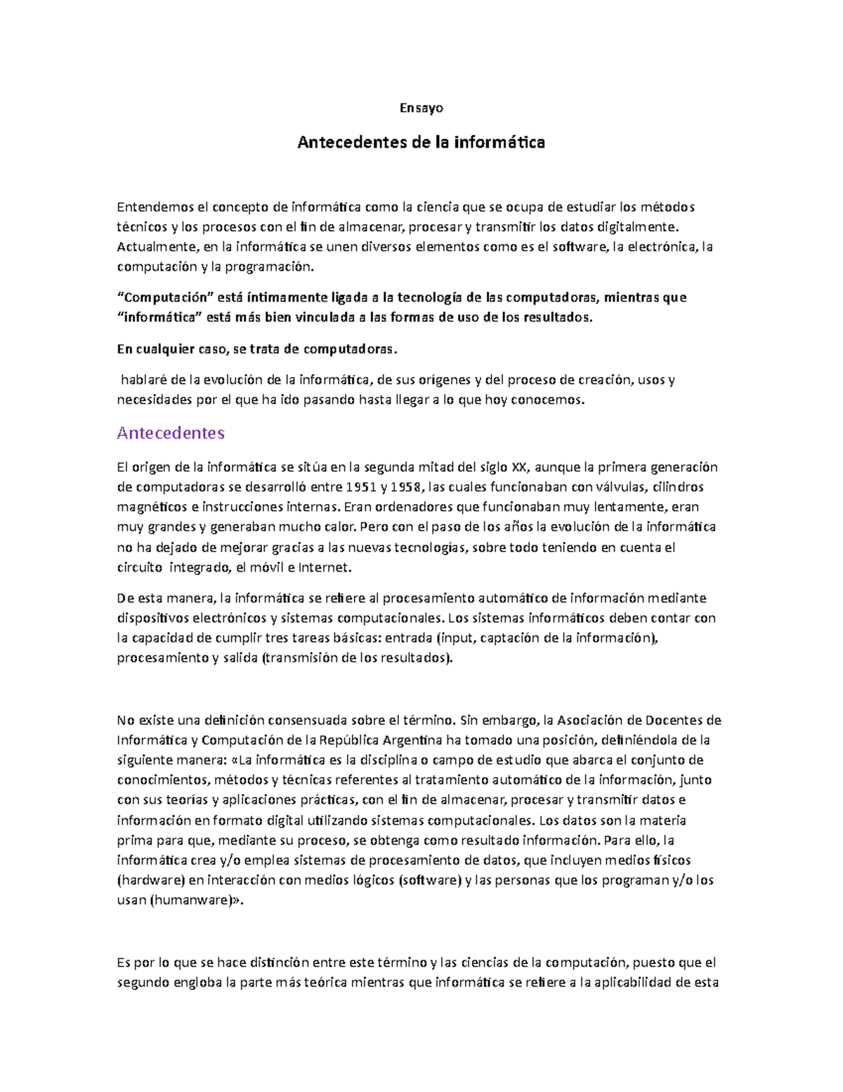 Informática samia - Ensayo Antecedentes de la informática Entendemos el ...