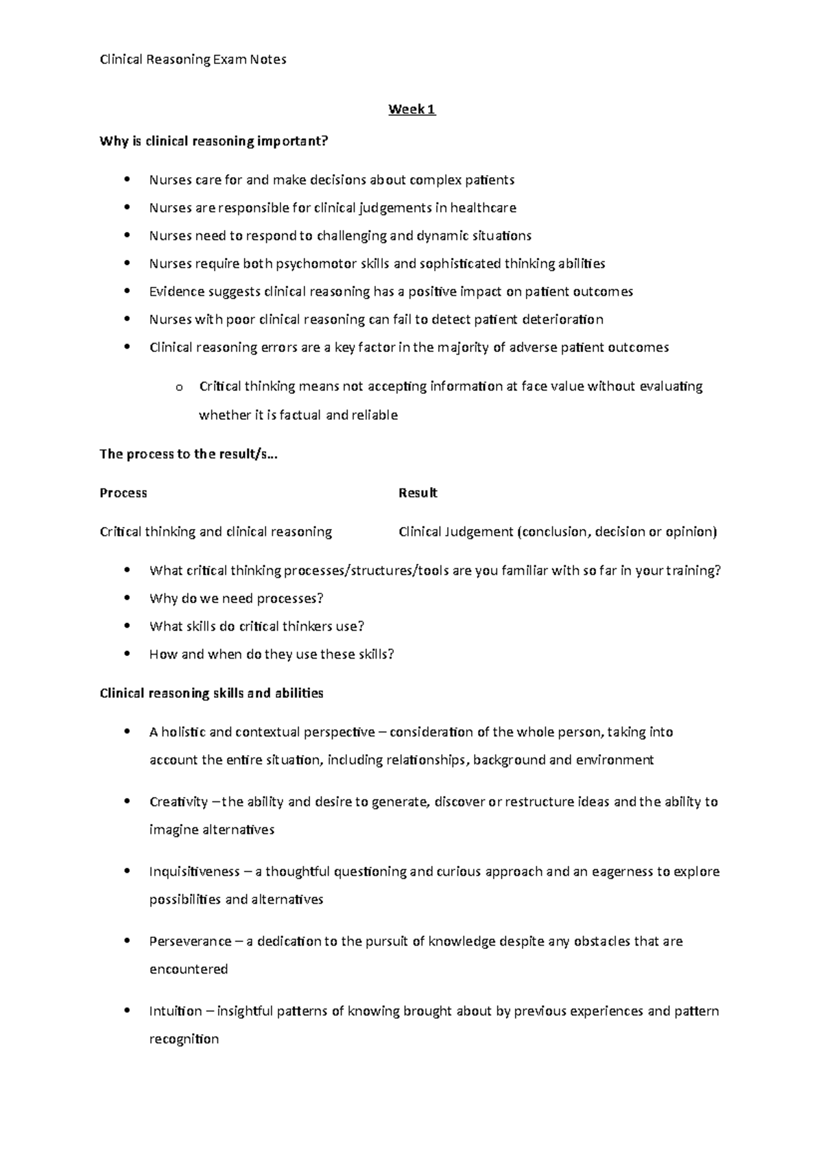 Clinical Reasoning 1 - 8 - Week 1 Why is clinical reasoning important ...