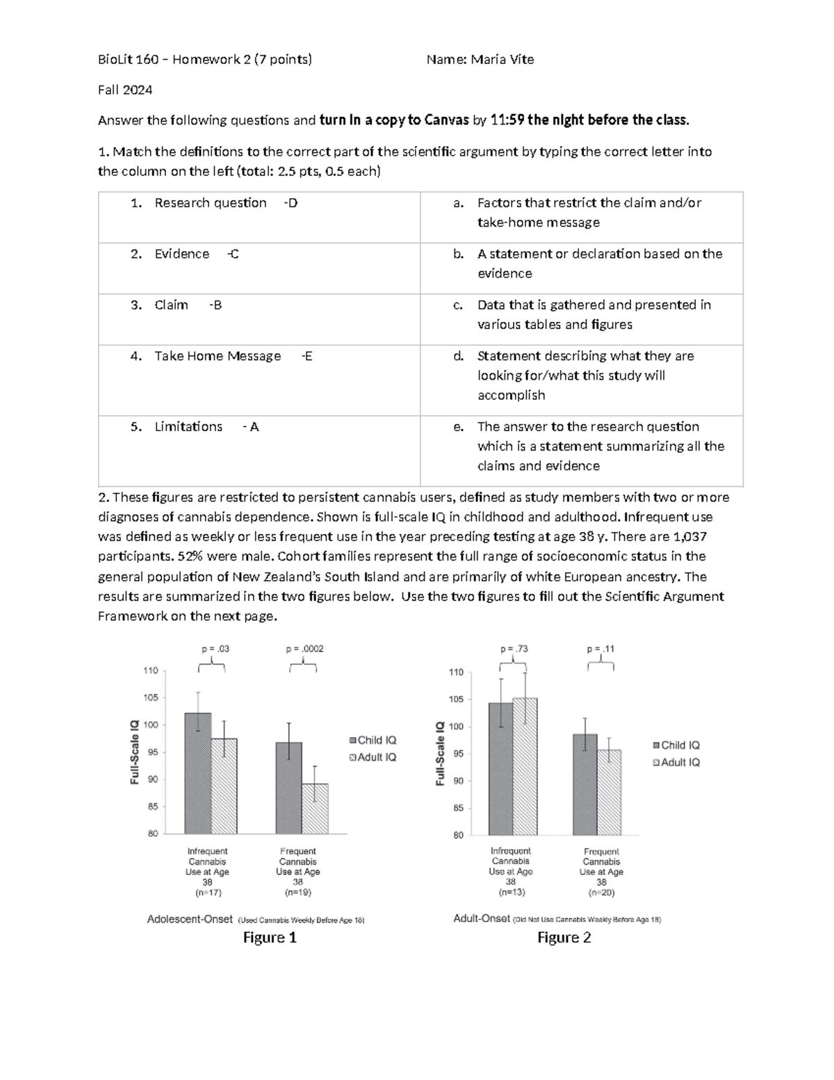 HW2-week 2 homework - BioLit 160 – Homework 2 (7 points) Name: Maria ...