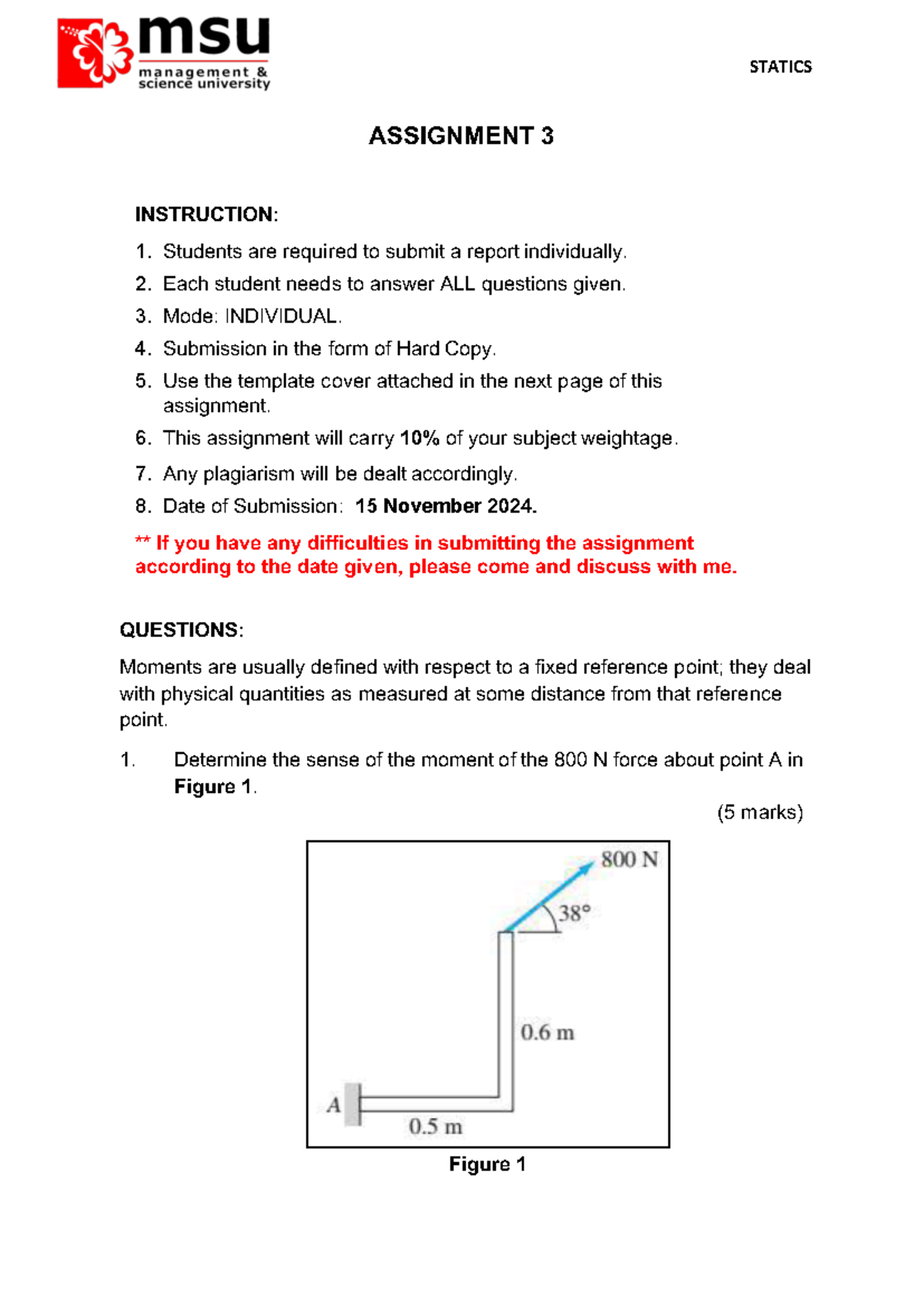 Ass3 S012017 12000 5 Assignment 3 - STATICS ASSIGNMENT 3 INSTRUCTION ...