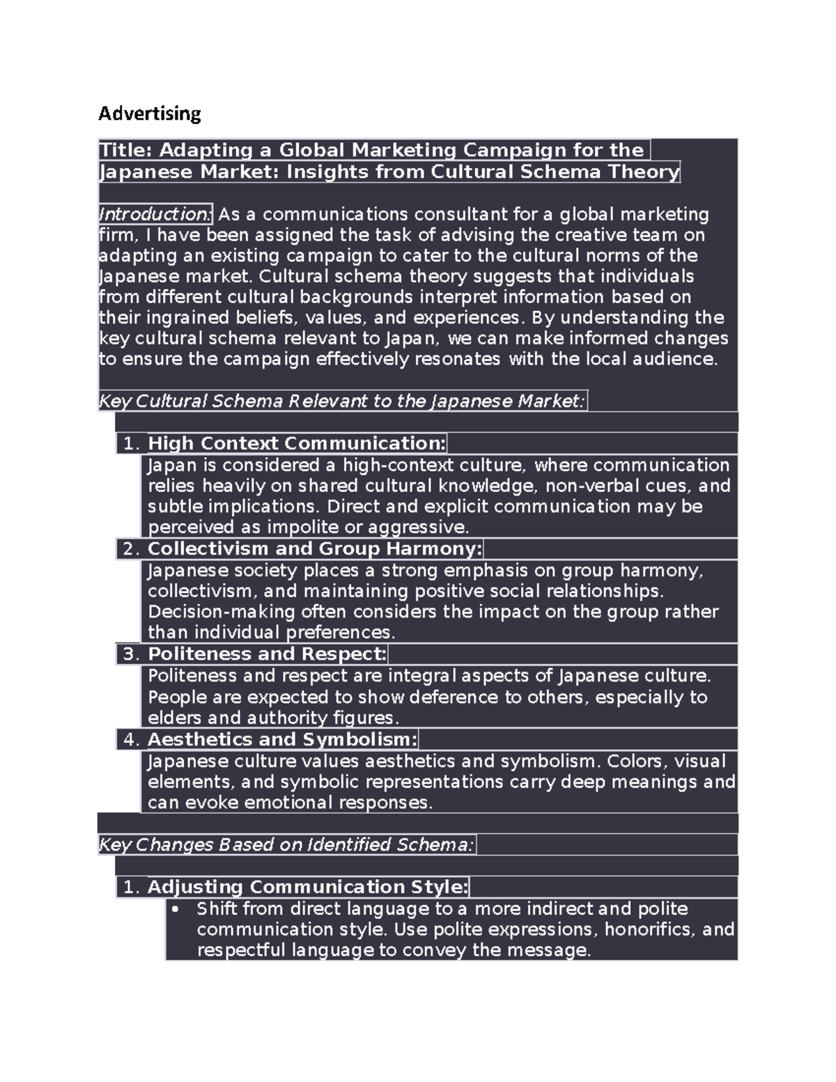 MDA - 10008 ass3 - Advertising Title: Adapting a Global Marketing ...