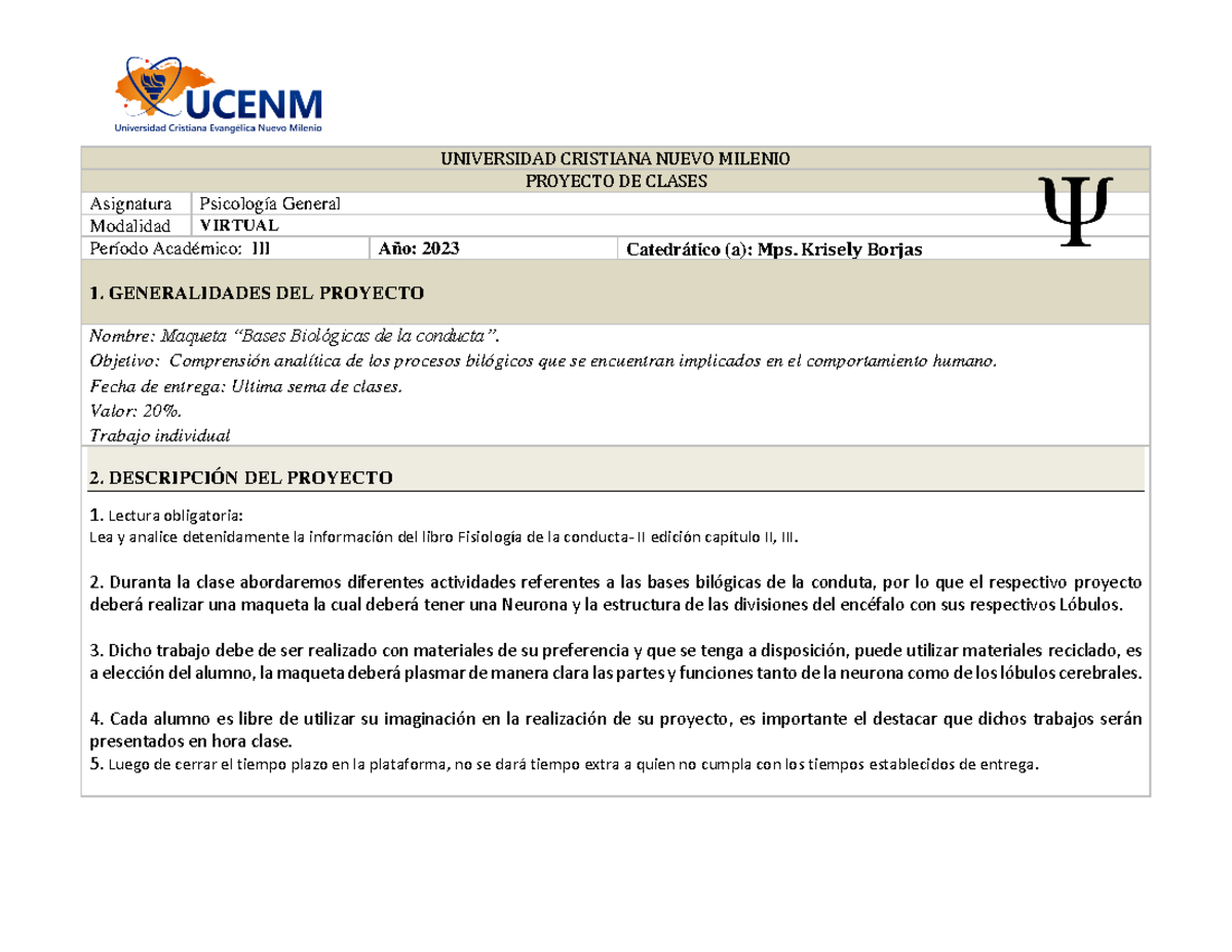 Proyecto de Clases - trabajen - UNIVERSIDAD CRISTIANA NUEVO MILENIO ...