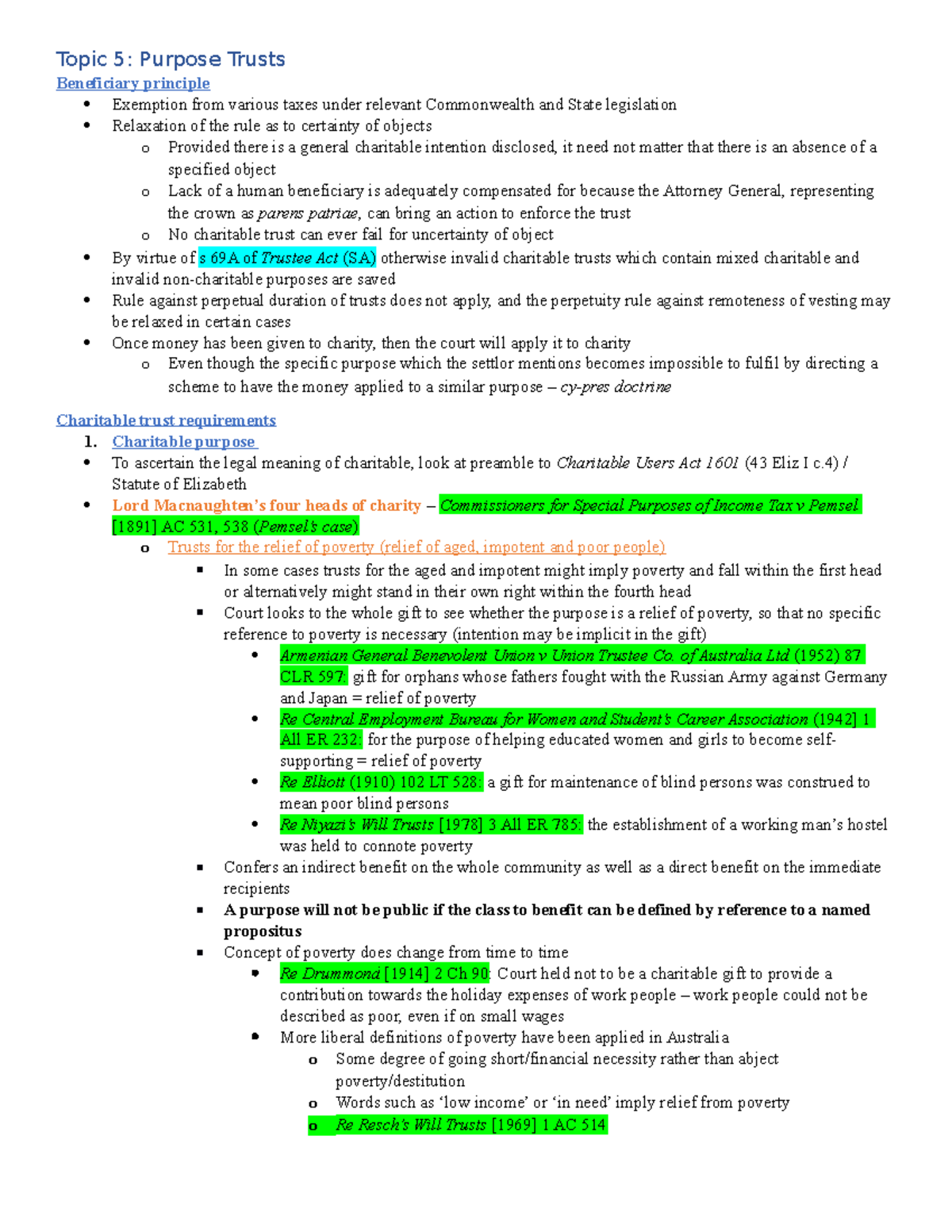 Topic 5 Notes - Purpose Trusts - Topic 5: Purpose Trusts Beneficiary ...