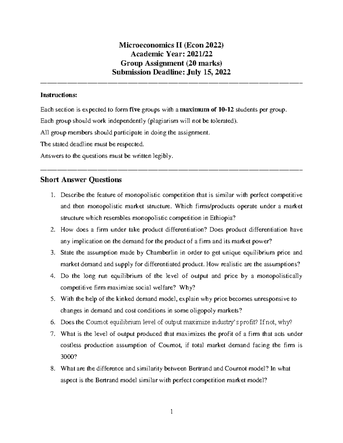 4 5902098673243786781 - 1 Microeconomics II (Econ 2022) Academic Year ...