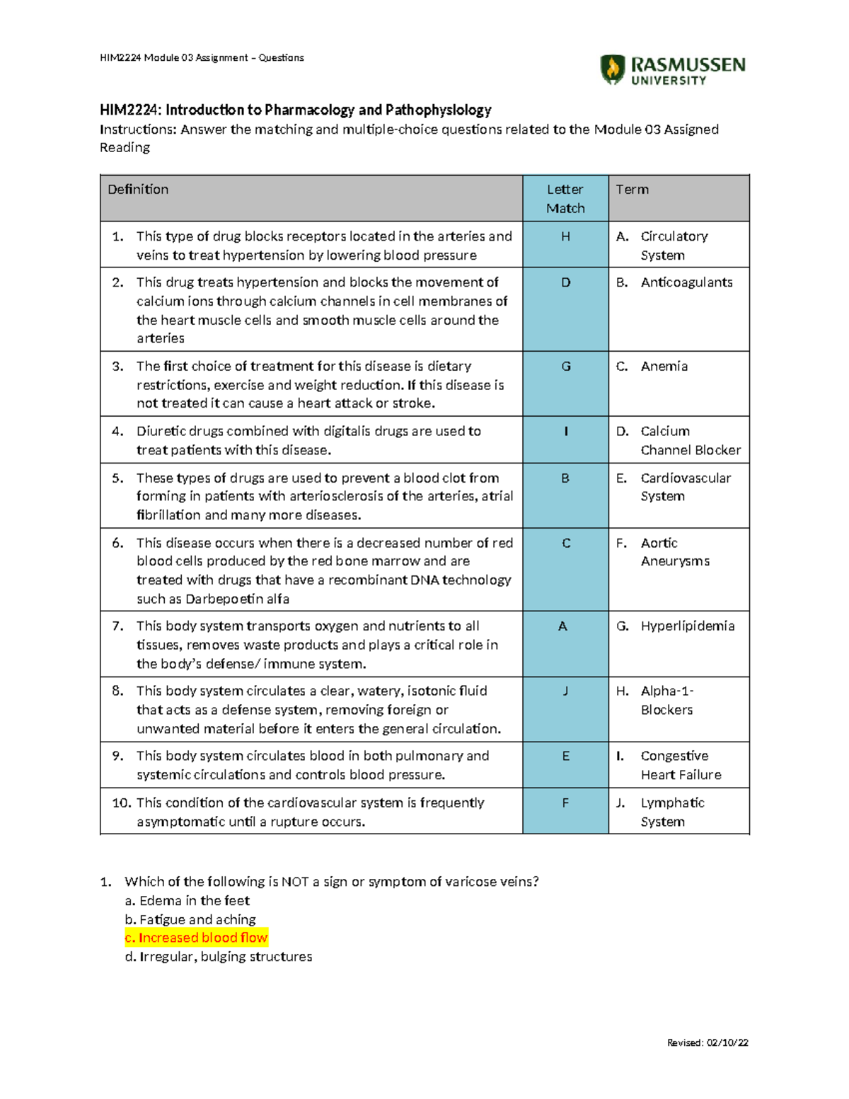 Module 03 Assignment Questions Phamacology - HIM2224 Module 03 ...