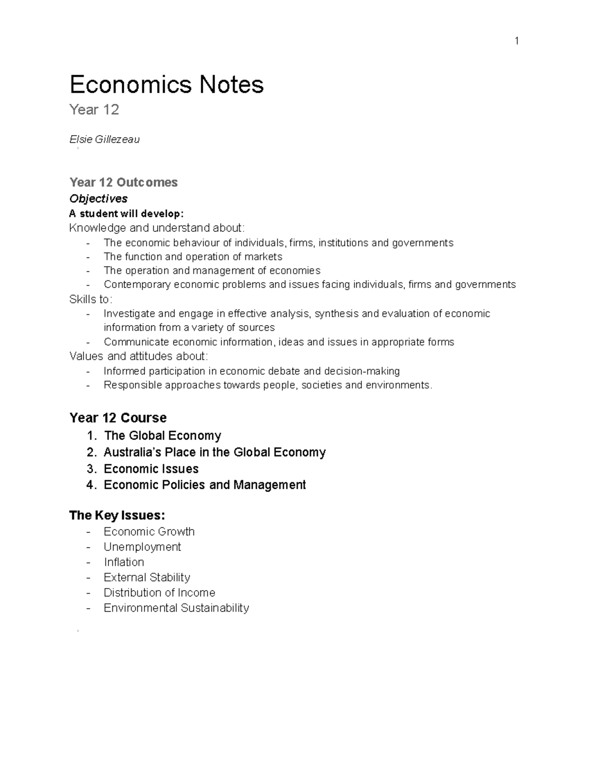 Full Syllabus Eco HSC Notes - Economics Notes Year 12 Elsie Gillezeau ...