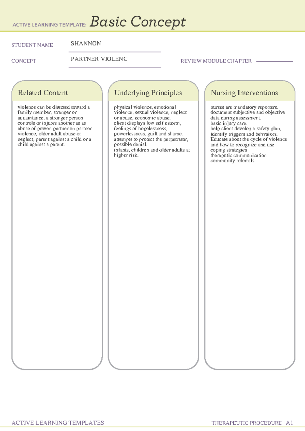Partner violence template - STUDENT NAME SHANNON CONCEPT PARTNER ...