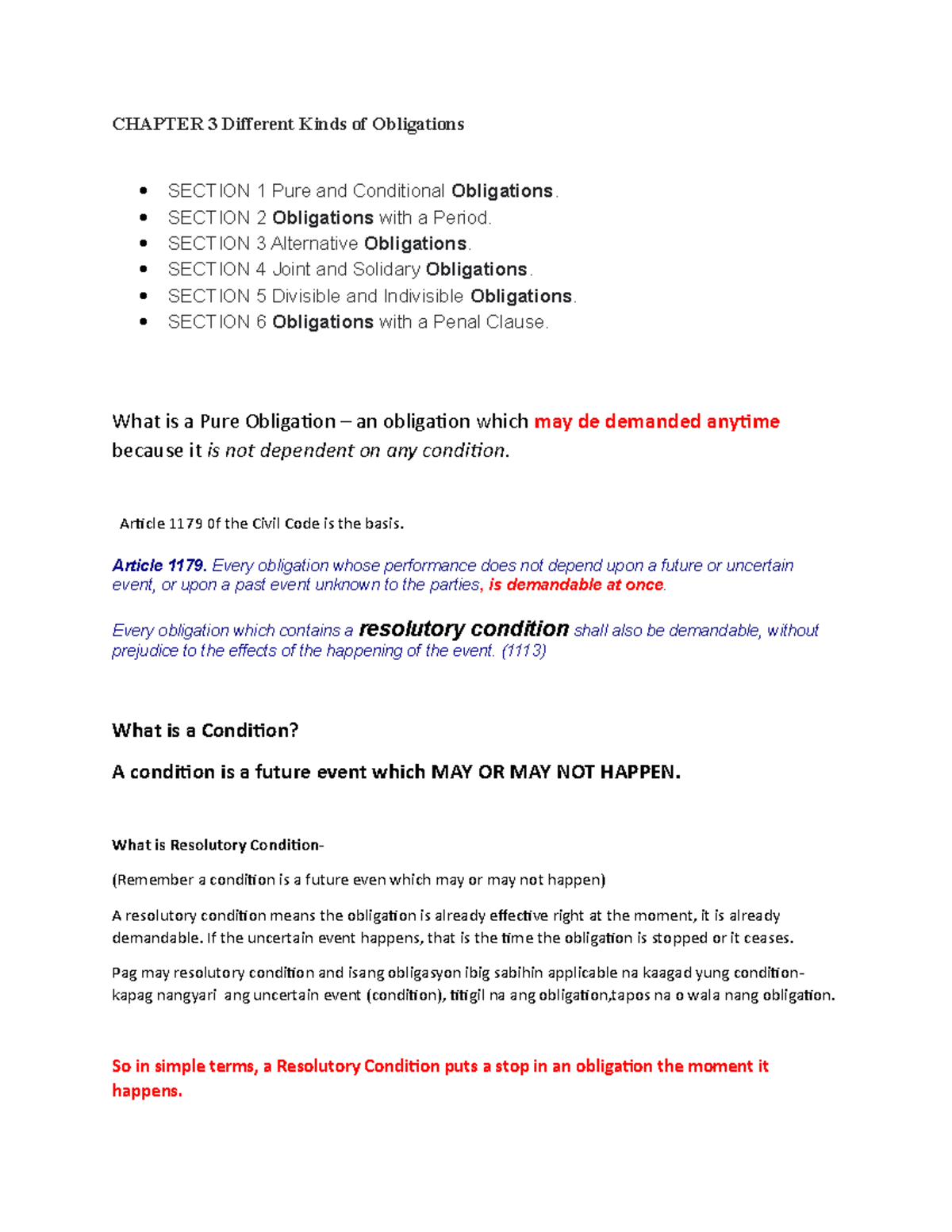 Kinds of Obligations - SECTION 2 Obligations with a Period. SECTION 3 ...