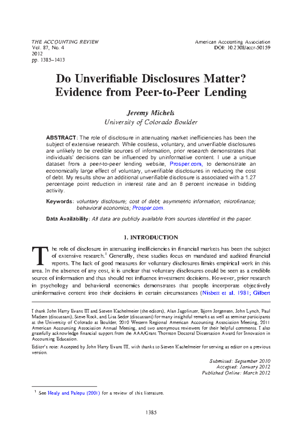 Do Unverifiable Disclosures Matter£¿ Evidence from Peer-to-Peer Lending ...