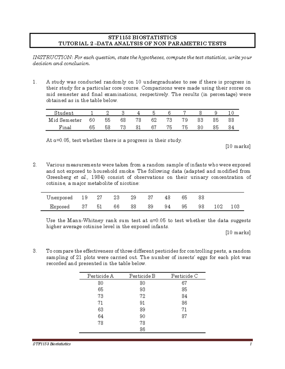 Tutorial 2 22032022 - tuto - STF1153 Biostatistics 1 STF1153 BIOSTATISTICS TUTORIAL 2 –DATA ...