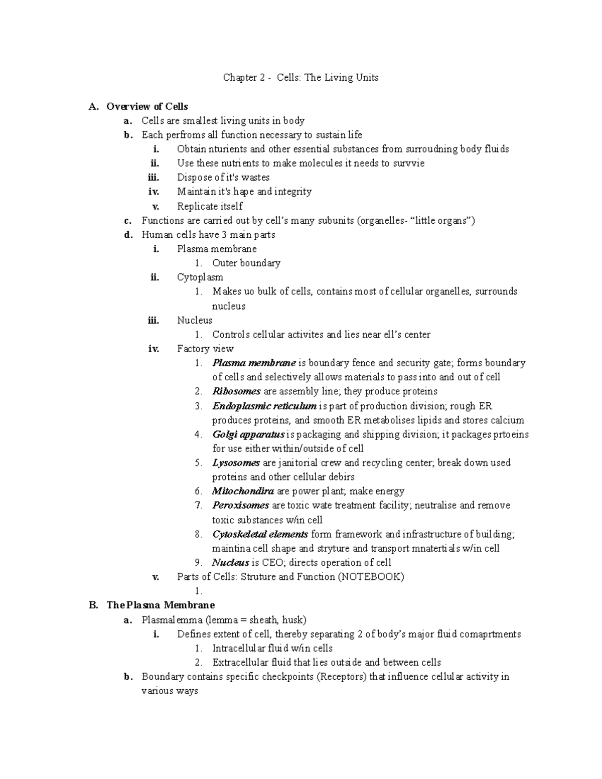 Chapter 2 - Cells The Living Units - Chapter 2 - Cells: The Living ...