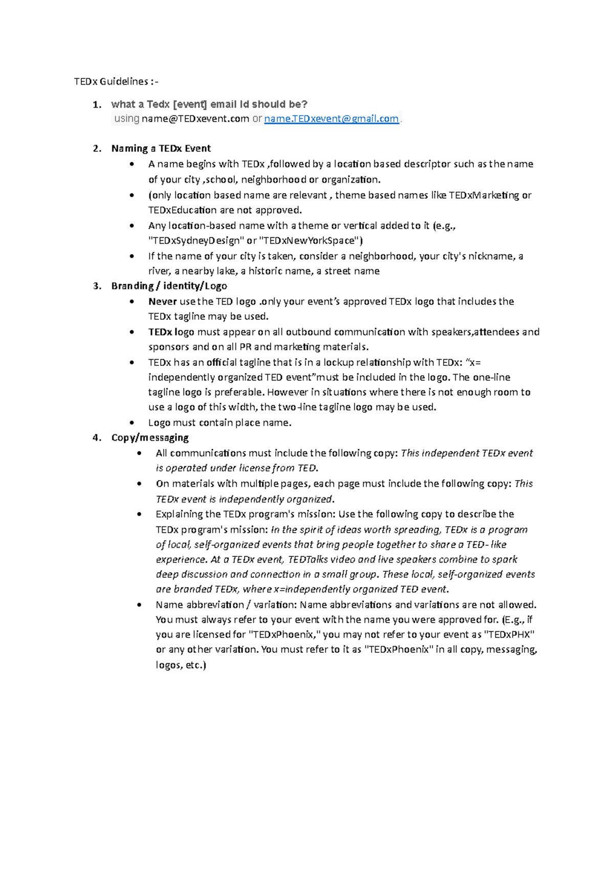 TEDx Guidelines - what a Tedx [event] email Id should be? using name ...