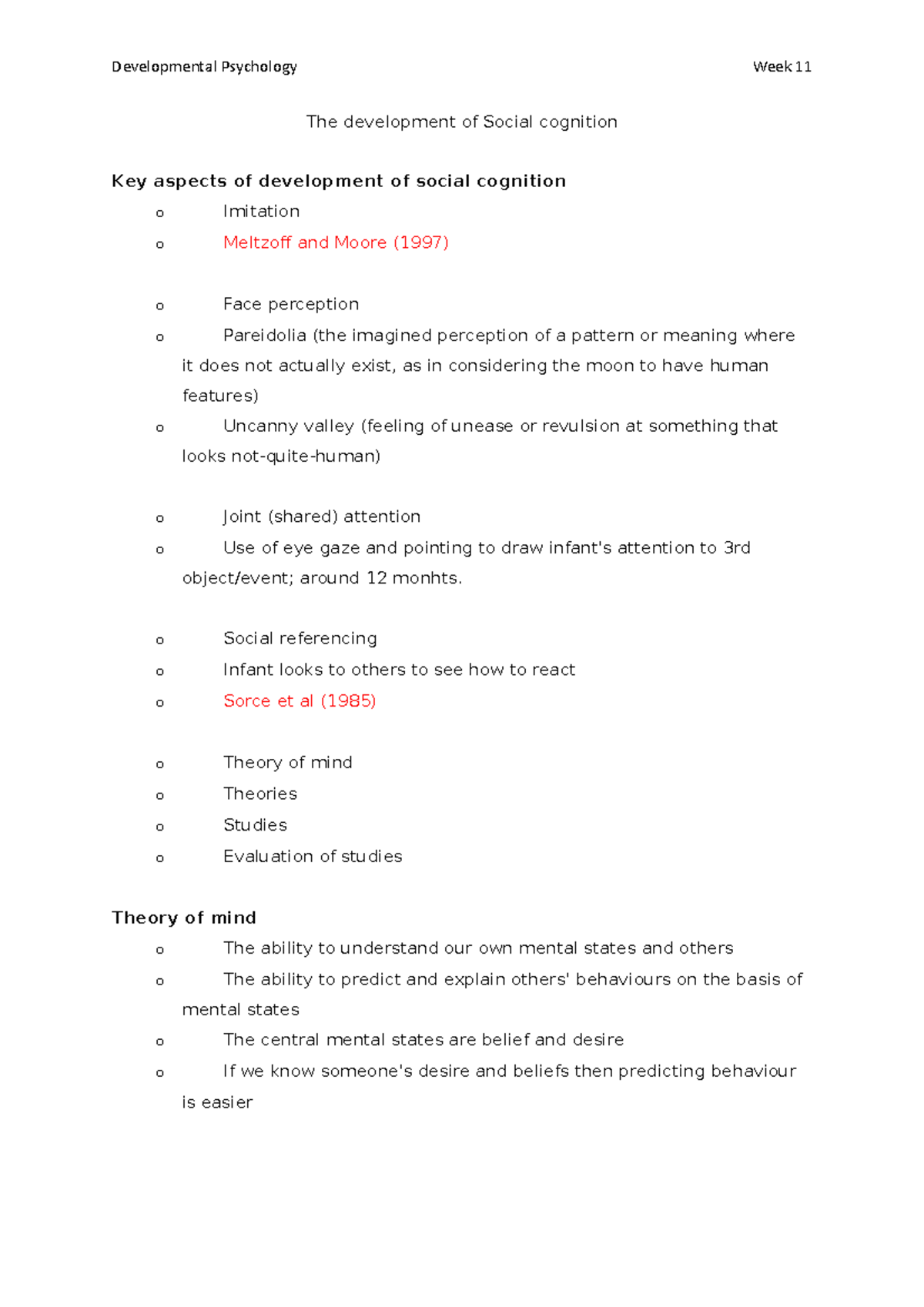 Week 11 - The development of Social cognition - o Social referencing o ...