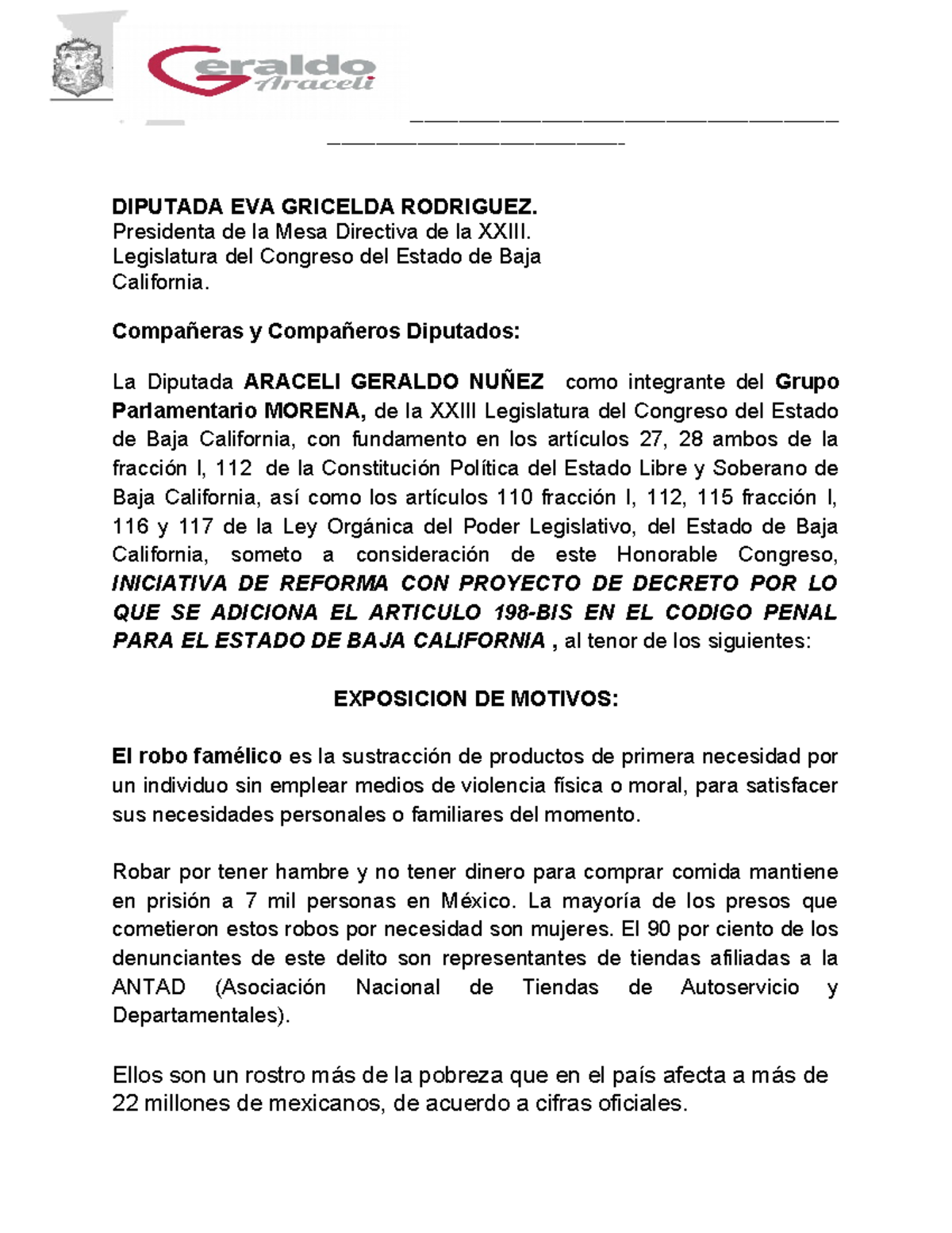 20210226 Iniciativa 22DIP. Araceli - ROBO Famelico - derecho penal ll ...