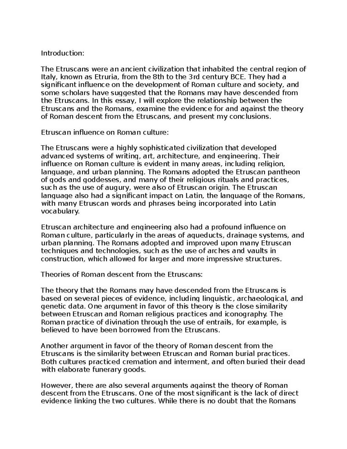 DISS UNIT 4 - DISCUSSION UNIT 4 - Introduction: The Etruscans were an ...