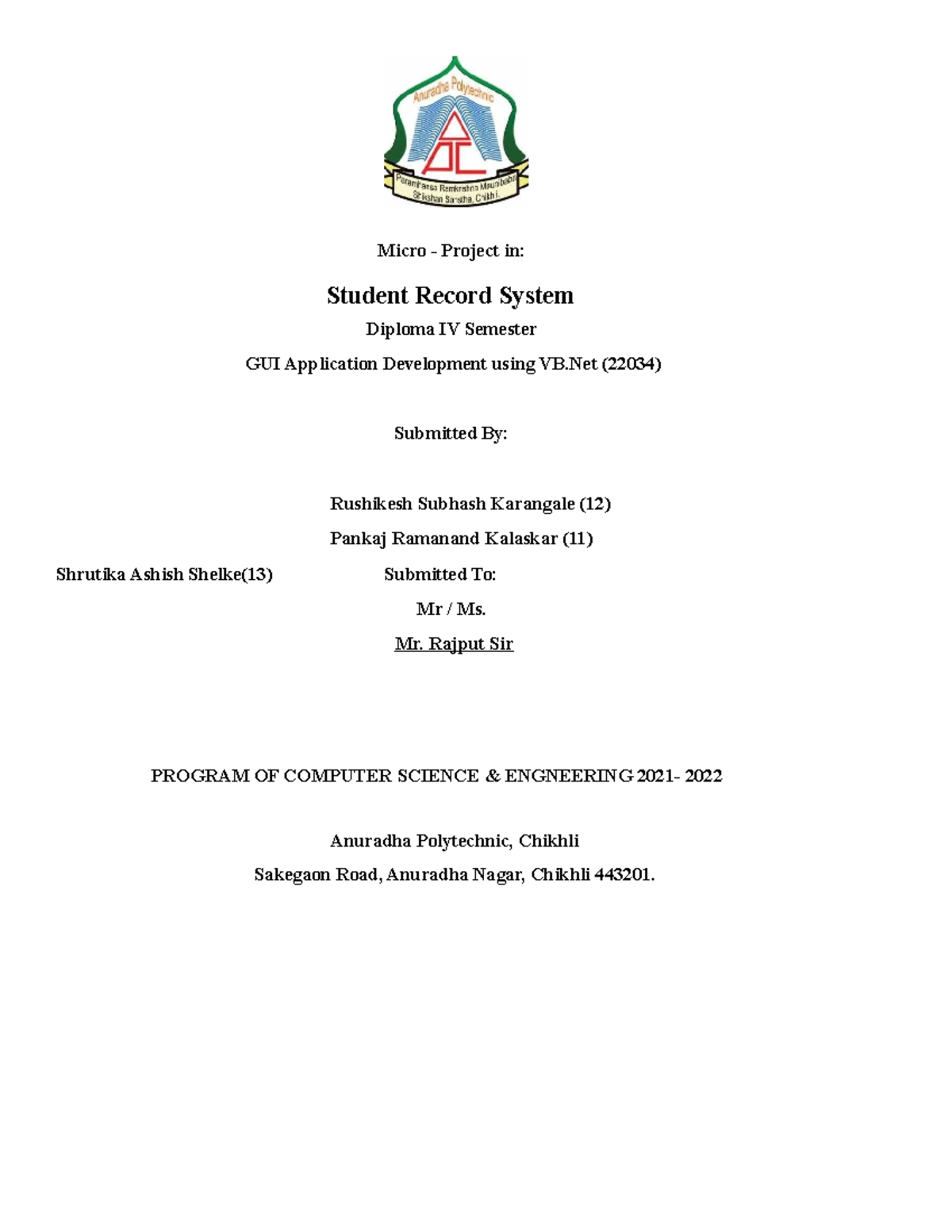 Document - 1234 - Micro - Project in: Student Record System Diploma IV ...