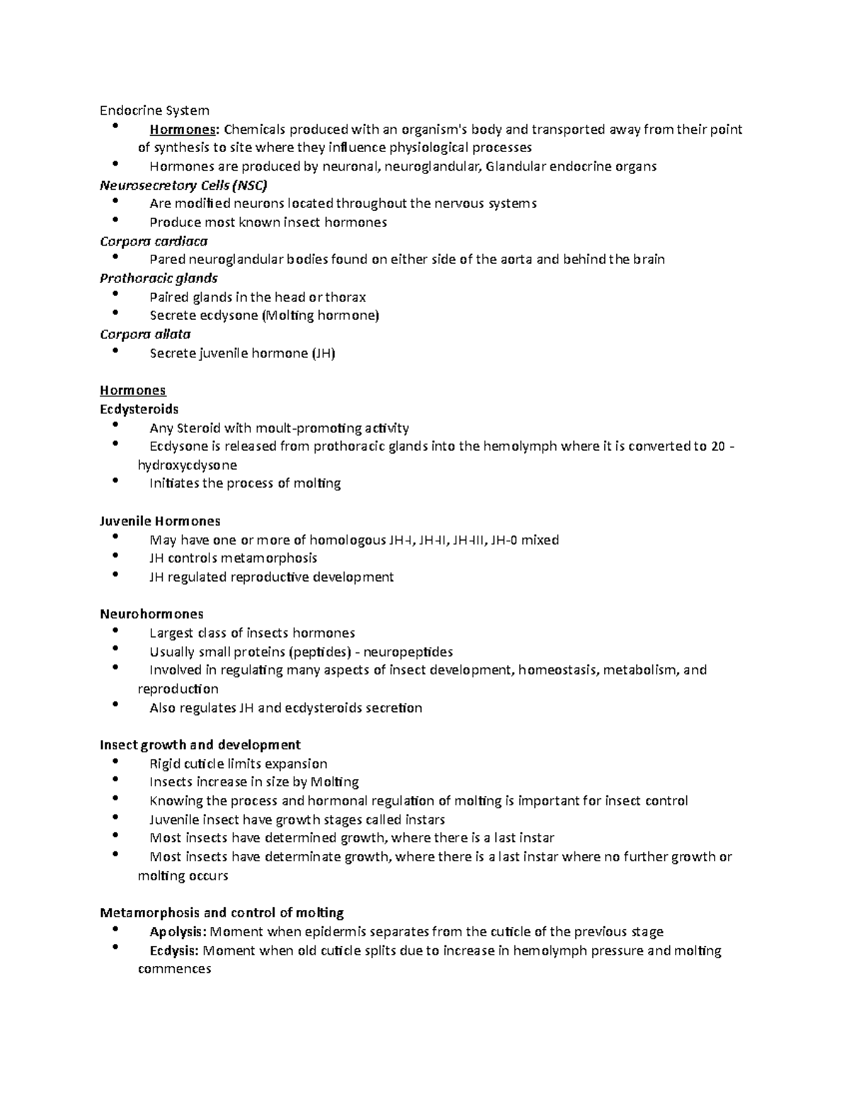 Endocrine System - Lecture notes 3, 4, 11 - Endocrine System Hormones ...