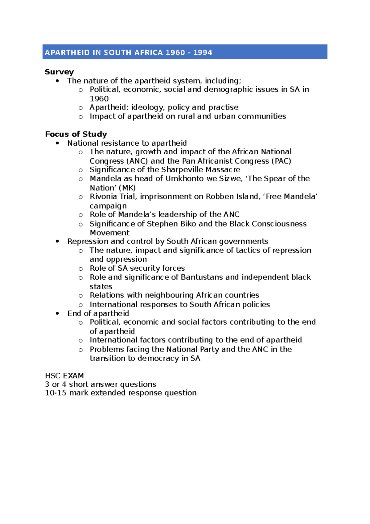Apartheid in South Africa - APARTHEID IN SOUTH AFRICA 1960 - 1994 ...