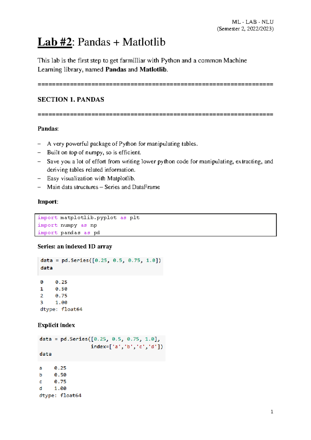 Lab 2 Pandan Matplotlib - (Semester 2 , 202 2 /202 3 ) Lab # 2 : Pandas + Matlotlib This lab is ...