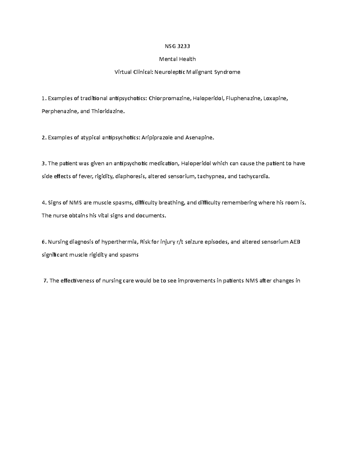 NMS - Adult Health Nursing III - Mental HealthNSG 3233 Virtual Clinical ...