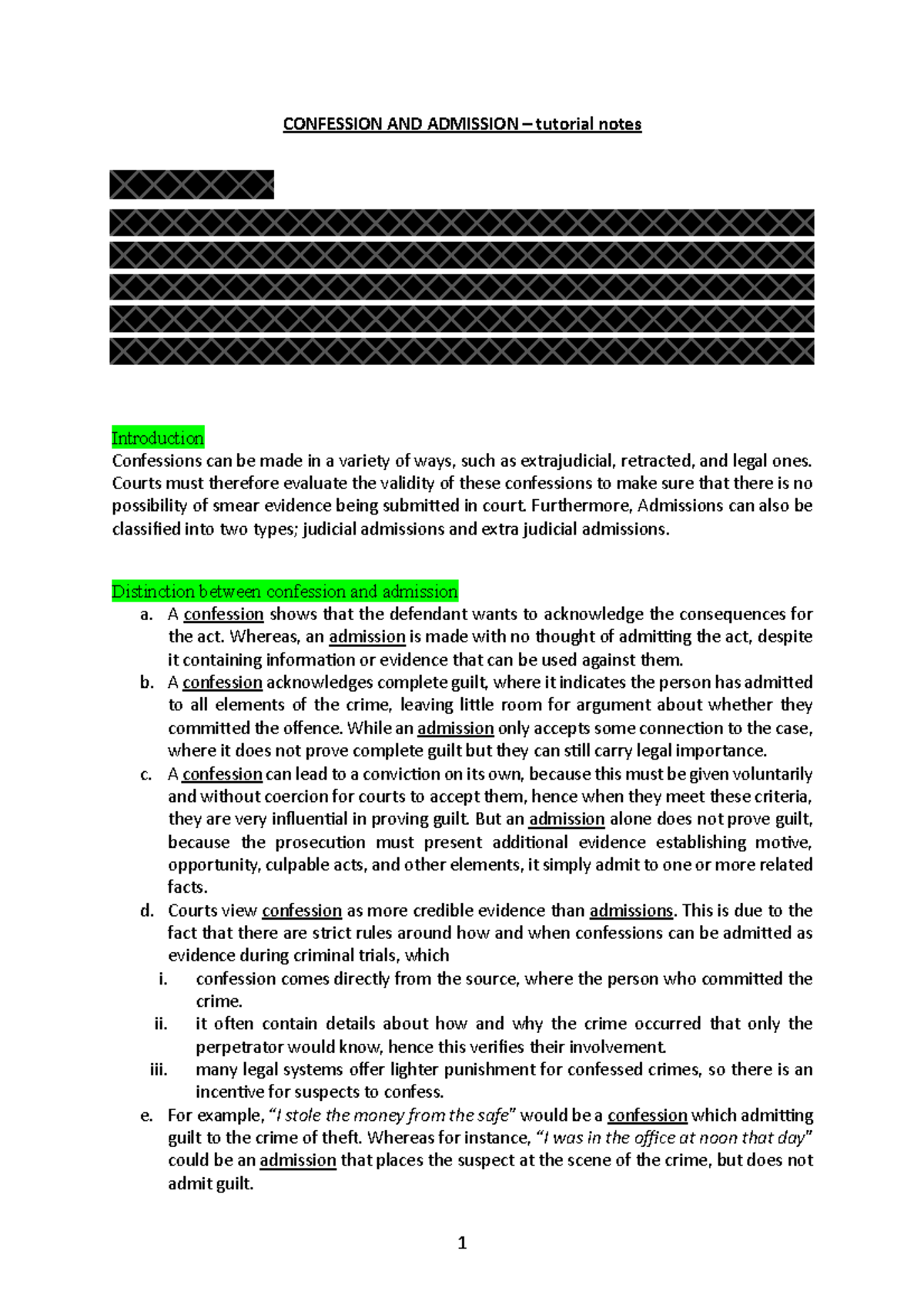 Confession and Admission - CONFESSION AND ADMISSION – tutorial notes ...