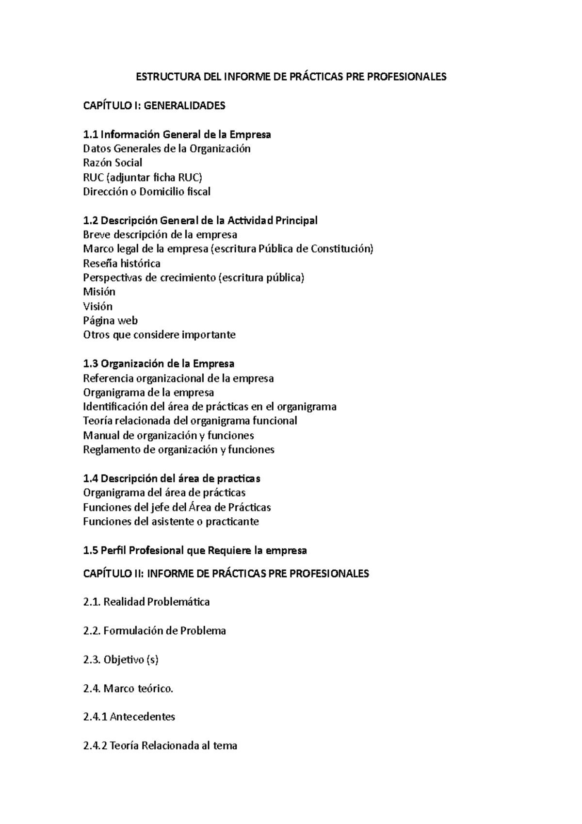 Estructura DEL Informe DE Prácticas PRE Profesionales - ESTRUCTURA DEL INFORME DE PRÁCTICAS PRE ...