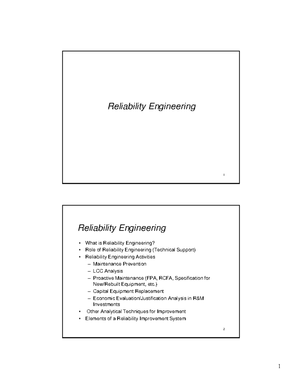 Reliab Eg 1 - Referenced presentation - Reliability Engineering 1 ...