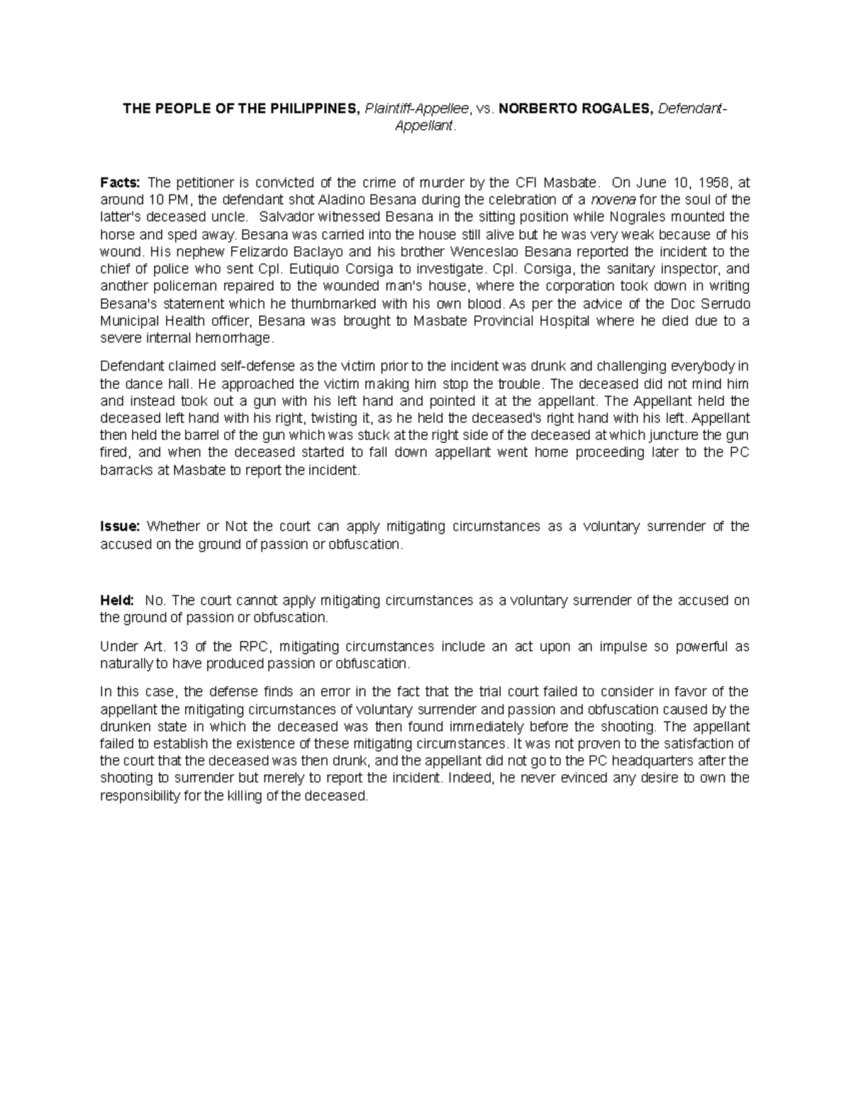 People vs. Rogales - Art. 13 of the RPC, mitigating circumstances ...