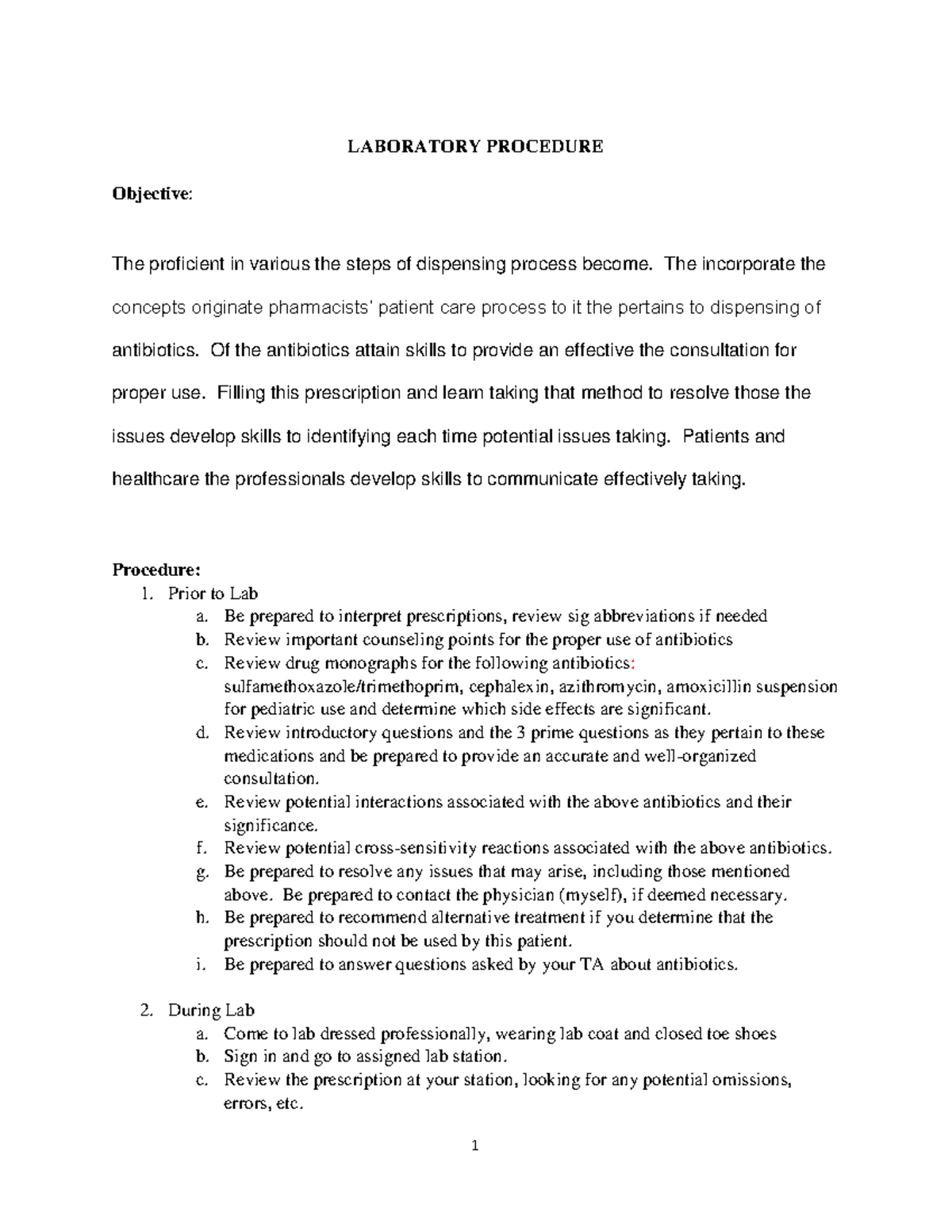 Laboratory 2 Procedure - Antibiotics - Warning: TT: undefined function: 32 1 LABORATORY ...