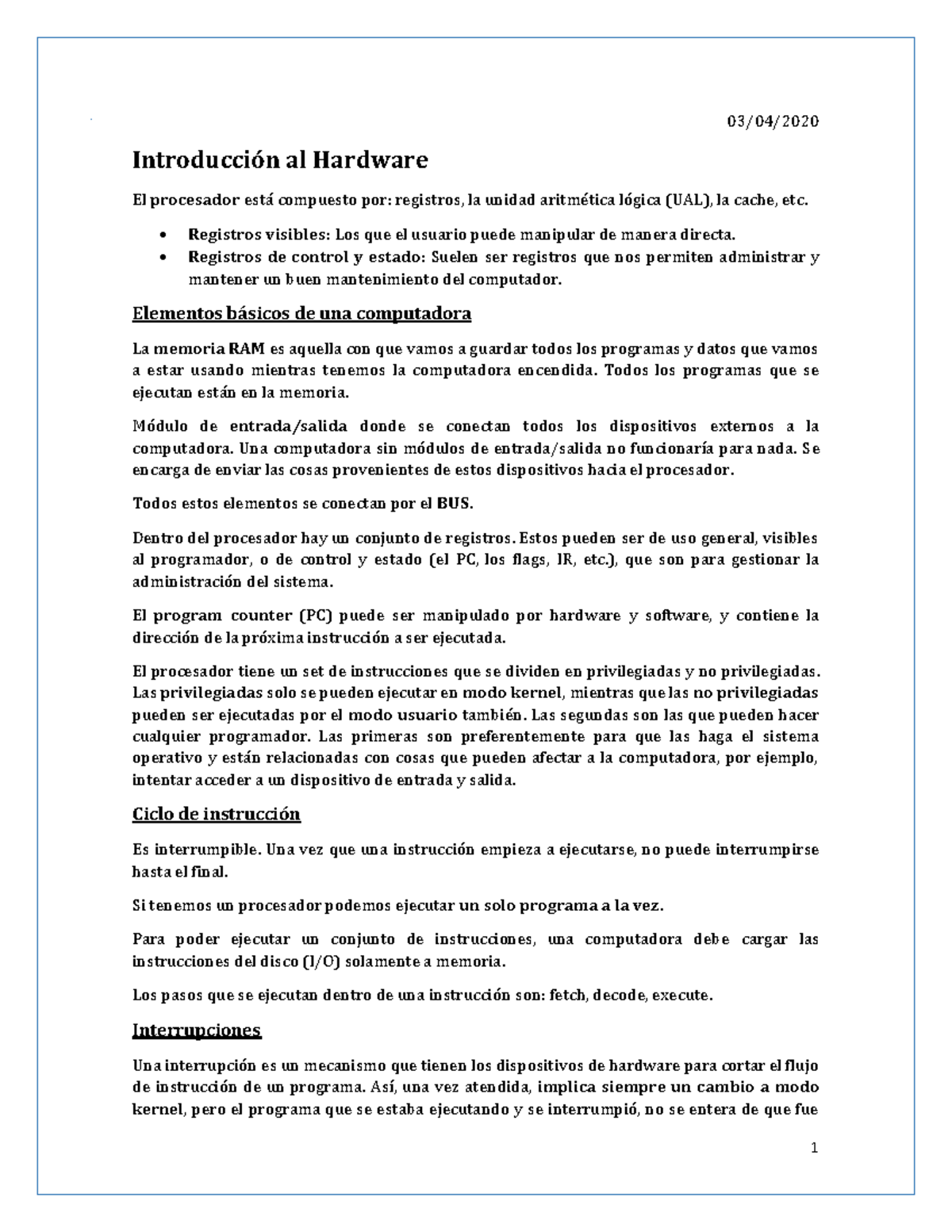 Resumen de clase - Warning: TT: undefined function: 32 03/04/ Introducción al Hardware El ...