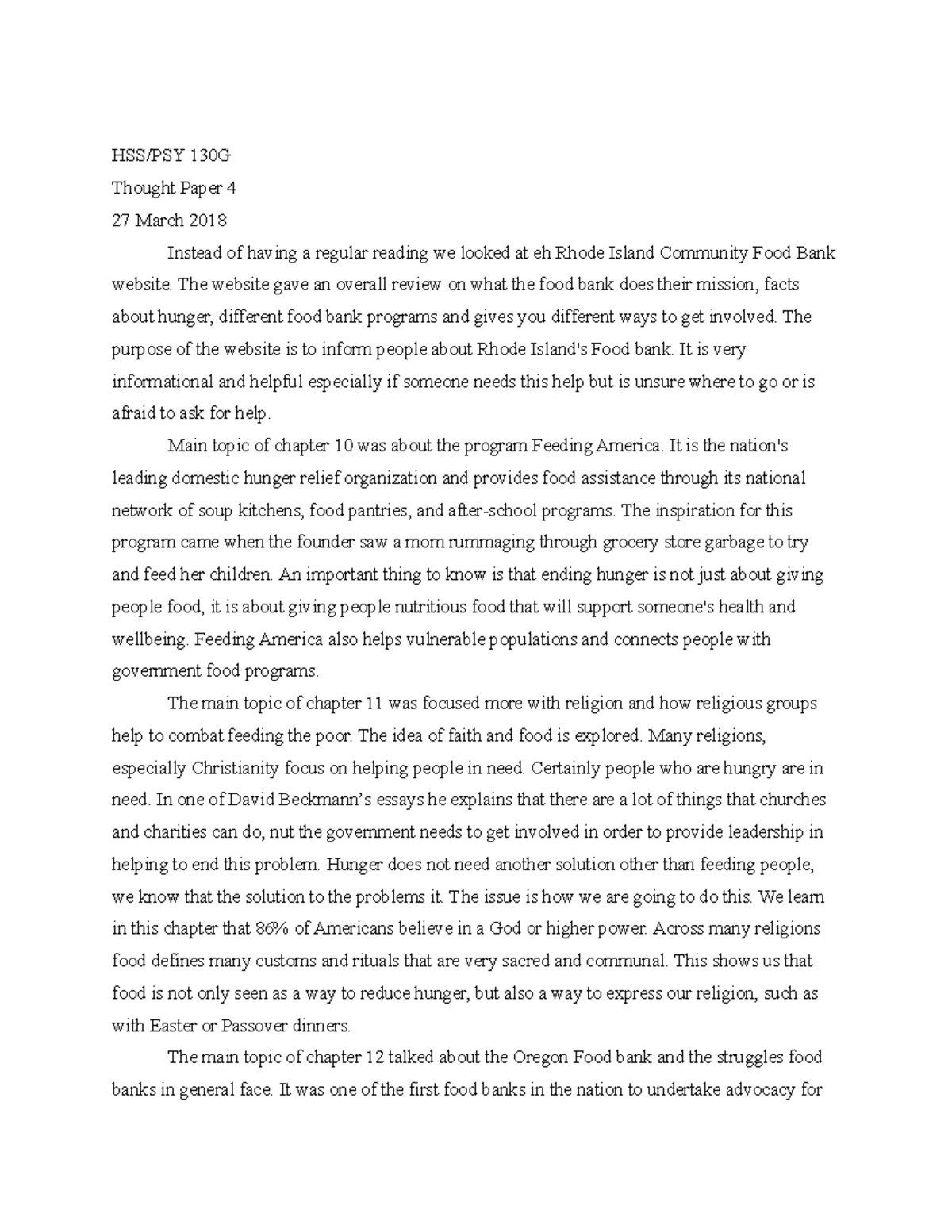 March 27 thought paper - HSS/PSY 130G Thought Paper 4 27 March 2018 ...