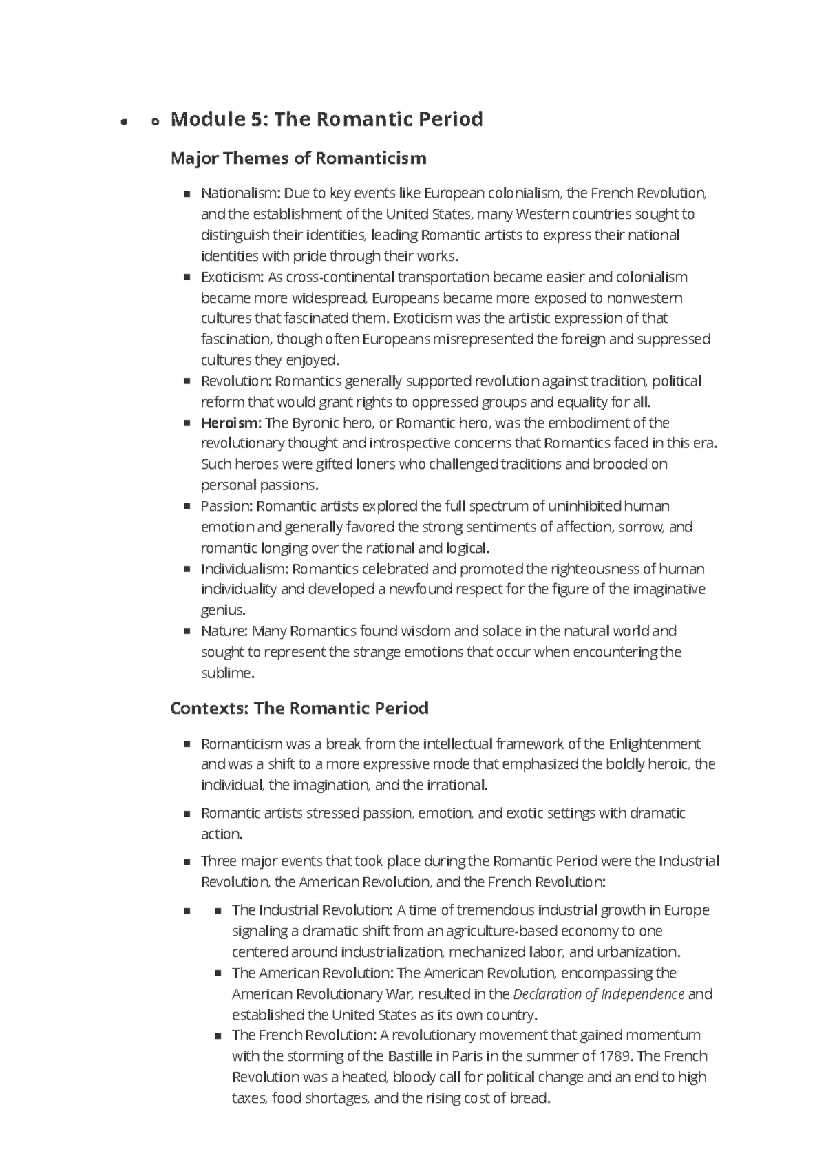 Module 5 - Module 5: The Romantic Period Major Themes of Romanticism ...