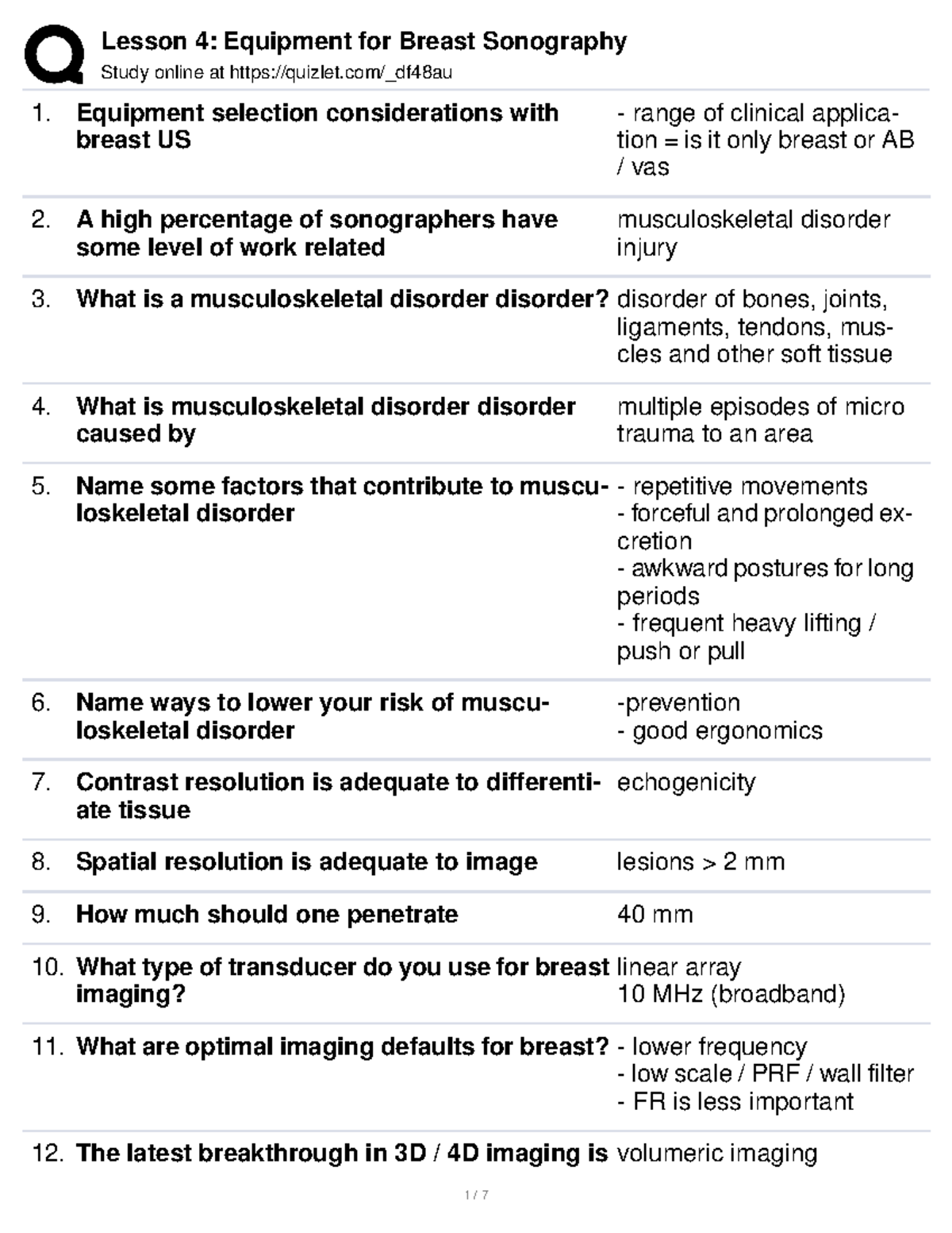 Lesson 4- Equipment for Breast Sonography - Study online at quizlet ...