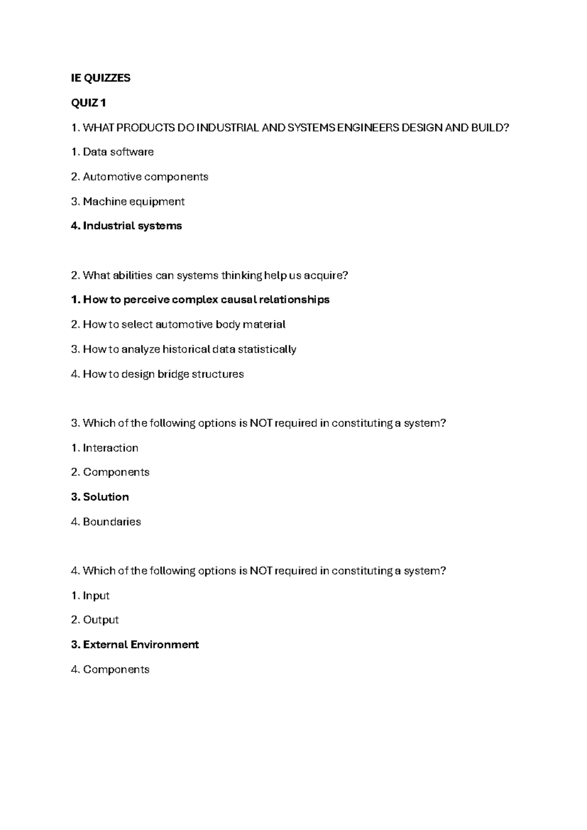 IE Quizzes - IE QUIZZES QUIZ 1 1. WHAT PRODUCTS DO INDUSTRIAL AND ...