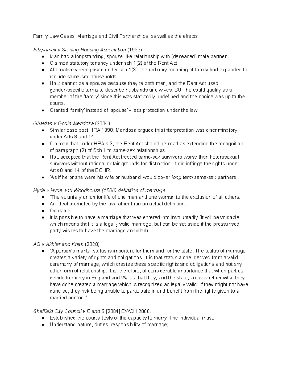 Family Law Cases Marriage and Civil Partnerships, as well as the ...