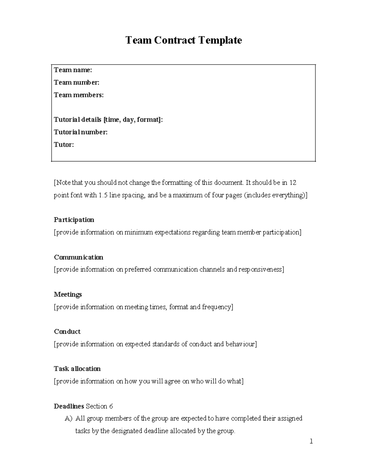 Team Contract Template - Team Contract Template Team name: Team number ...